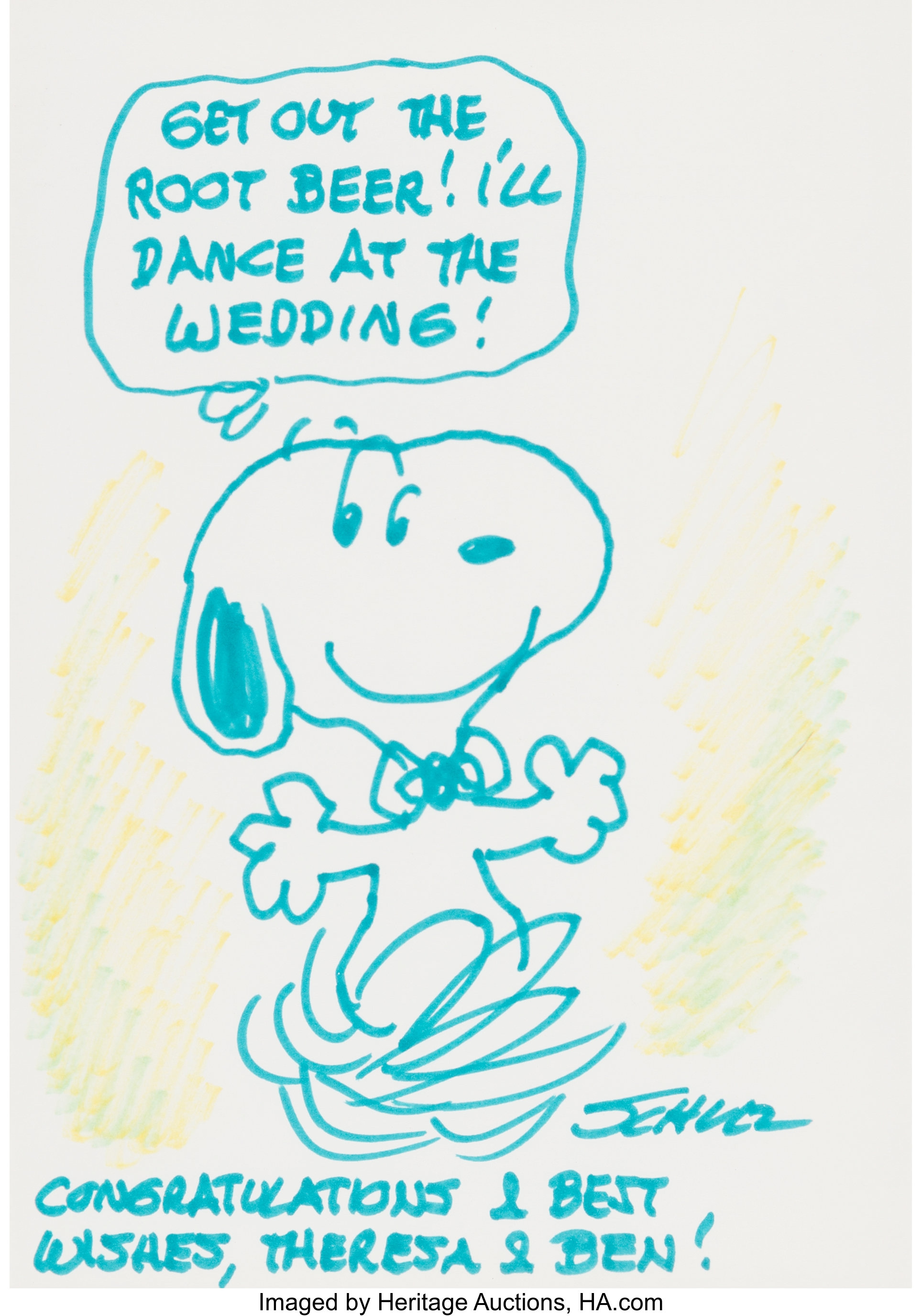 Charles Schulz - Dancing Snoopy from Peanuts Sketch Original Art | Lot ...