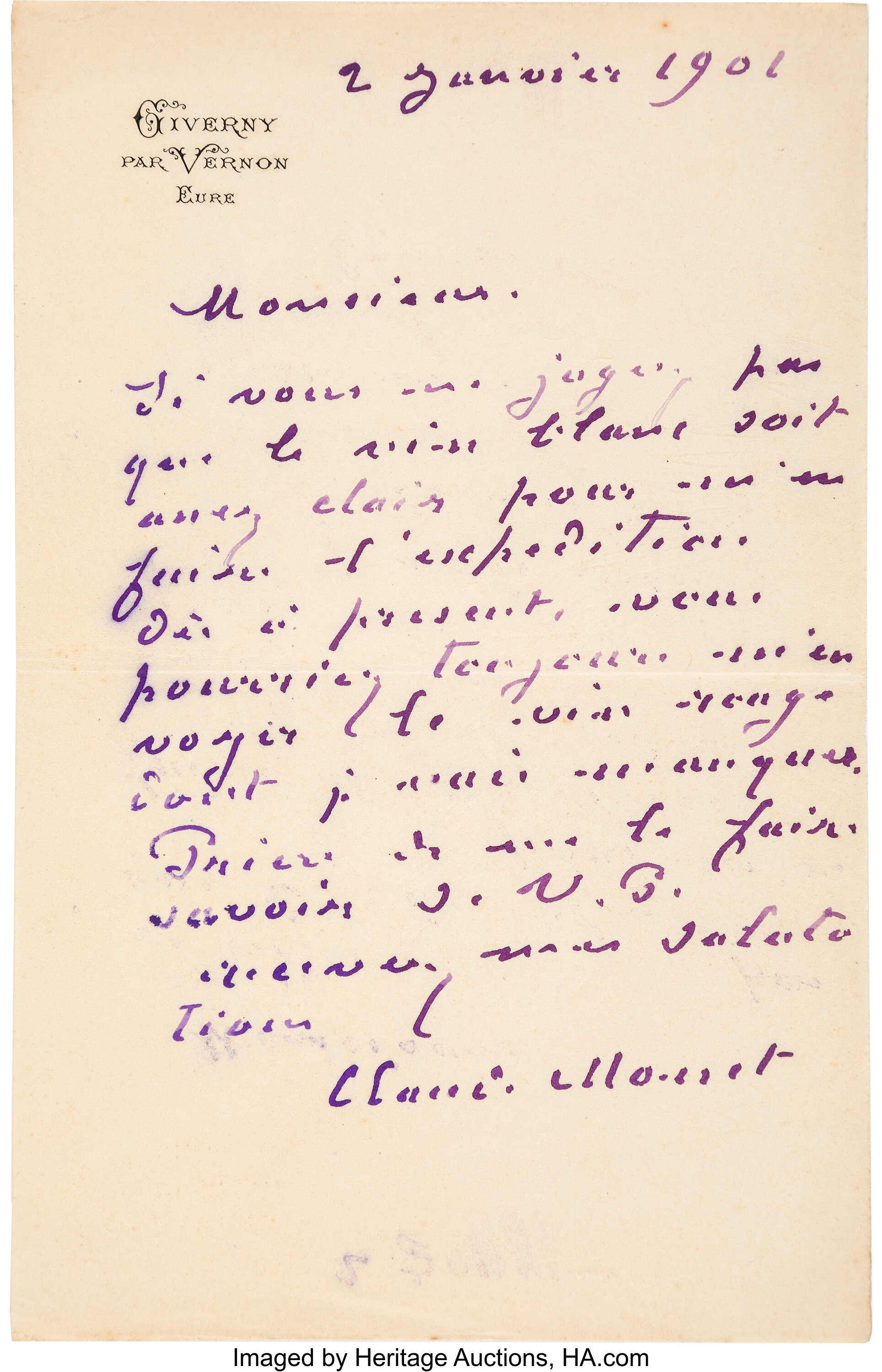 Claude Monet Autograph Letter Signed ... Autographs Artists | Lot ...