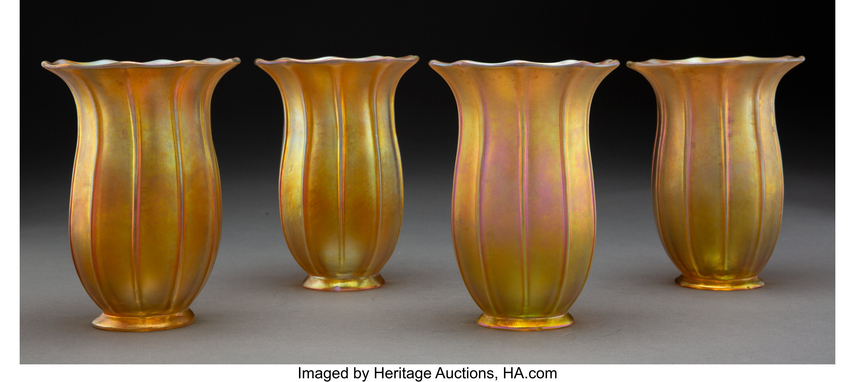 Set of Four Steuben Gold Aurene Glass Lamp Shades, circa 1910. | Lot ...