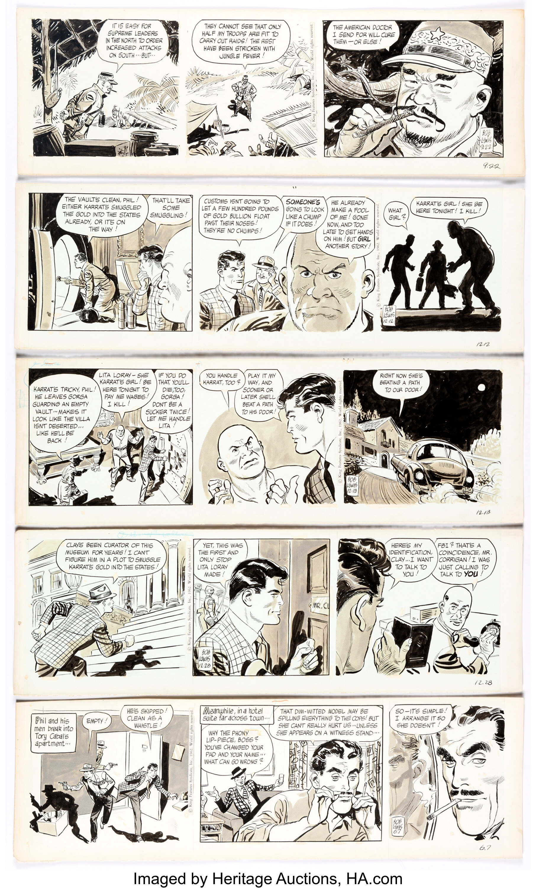 Bob Lubbers (as Bob Lewis) Secret Agent X-9 Daily Comic Strip | Lot ...