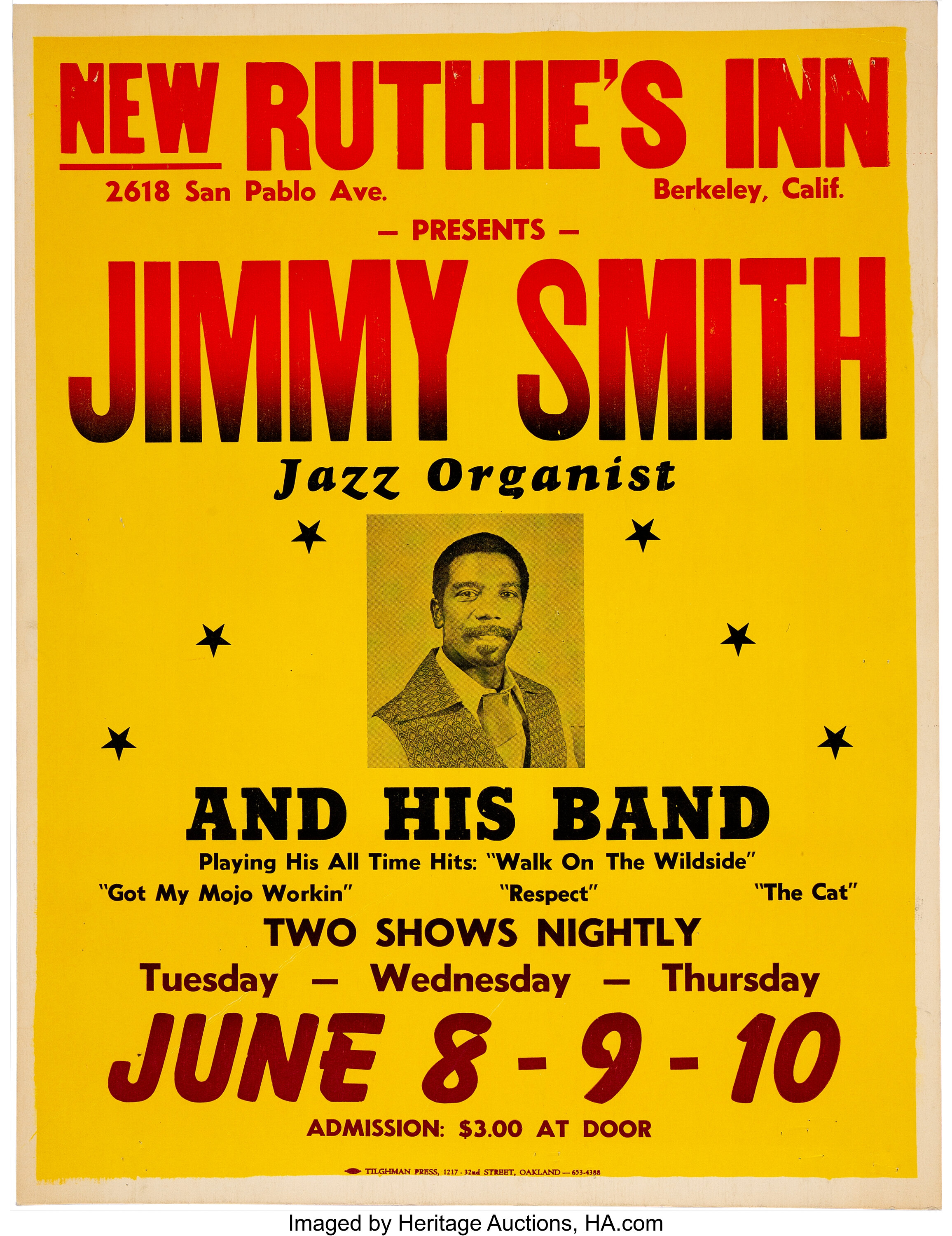 Jimmy Smith ("Jazz Organist") 1971 Berkeley, CA Concert Poster ...