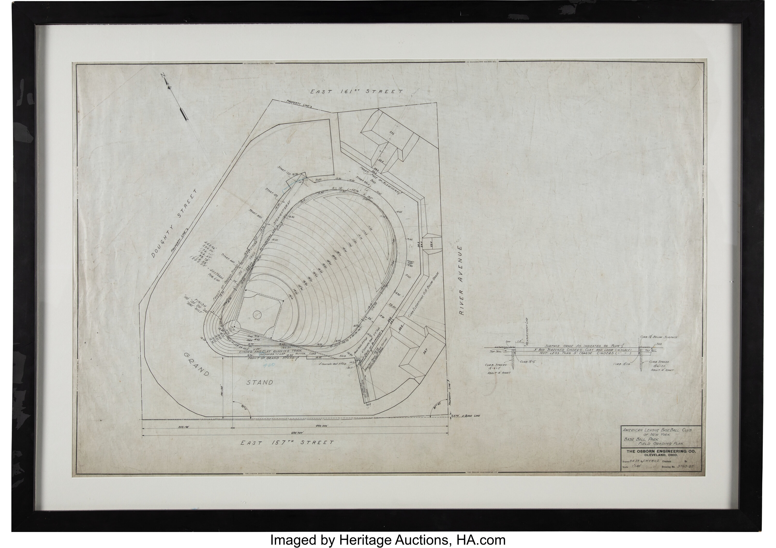 1923 Yankee Stadium Original Osborn Engineering Co. Blueprint for | Lot ...