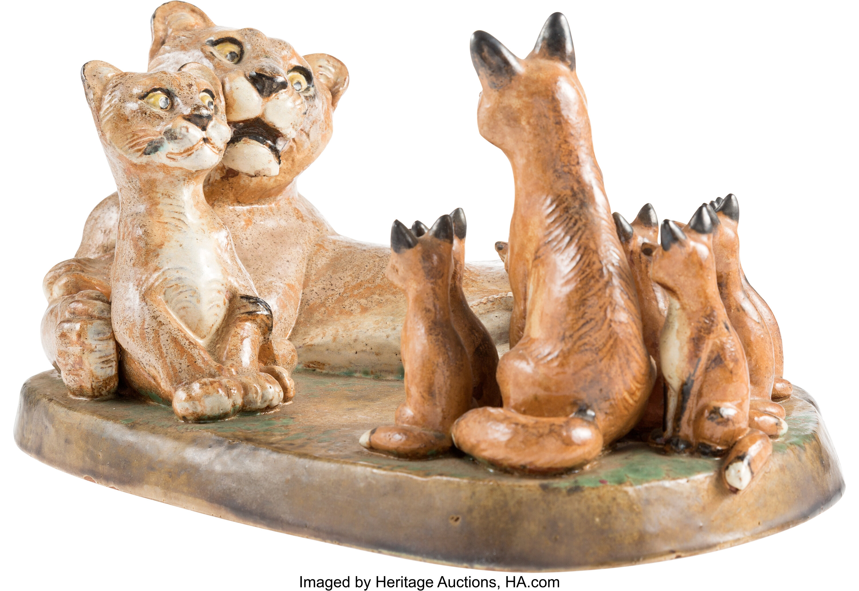 Aesop's Film Fables "Lion and Fox Families" Ceramic Sculpture | Lot ...