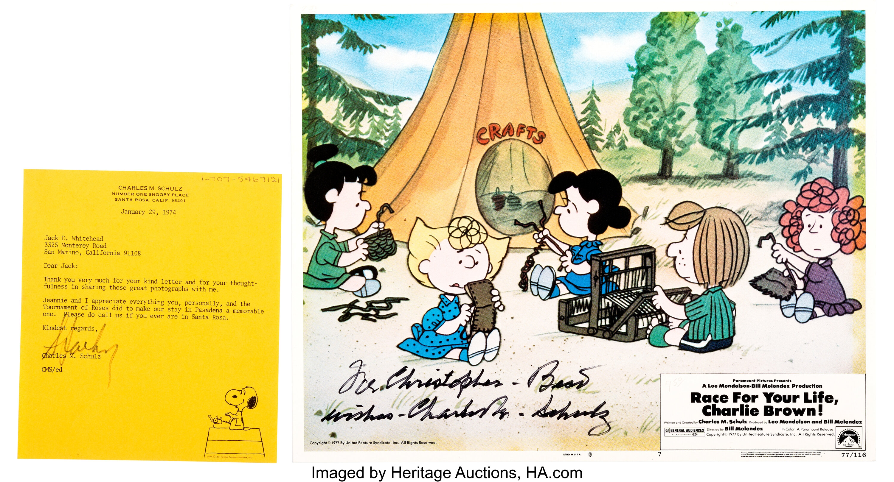 Peanuts - Charles M. Schulz Signed Small Letter ands Lobby Card | Lot ...