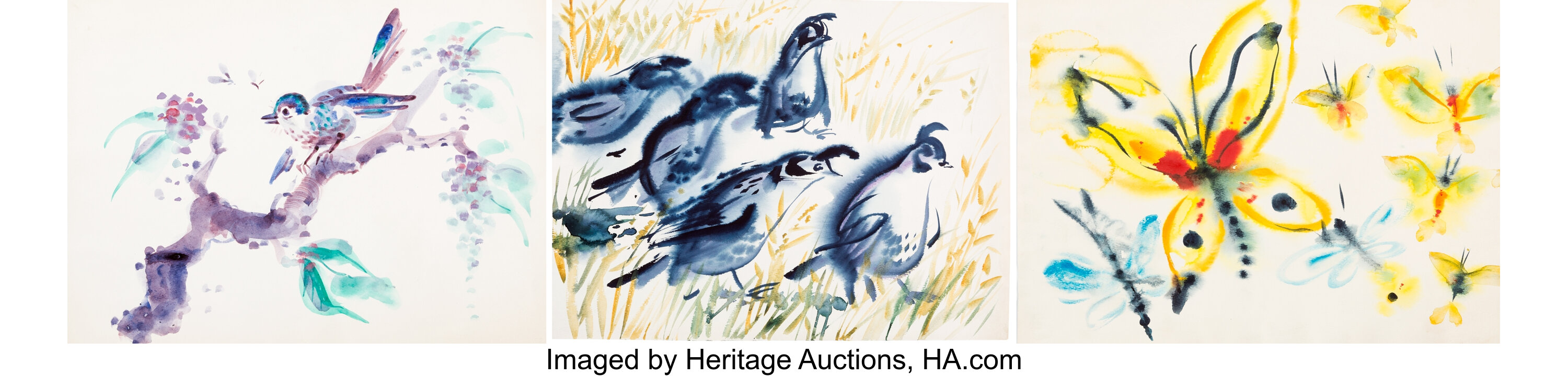 "The Art of Retta Scott" Wildlife Watercolor Paintings Group of 3 | Lot ...