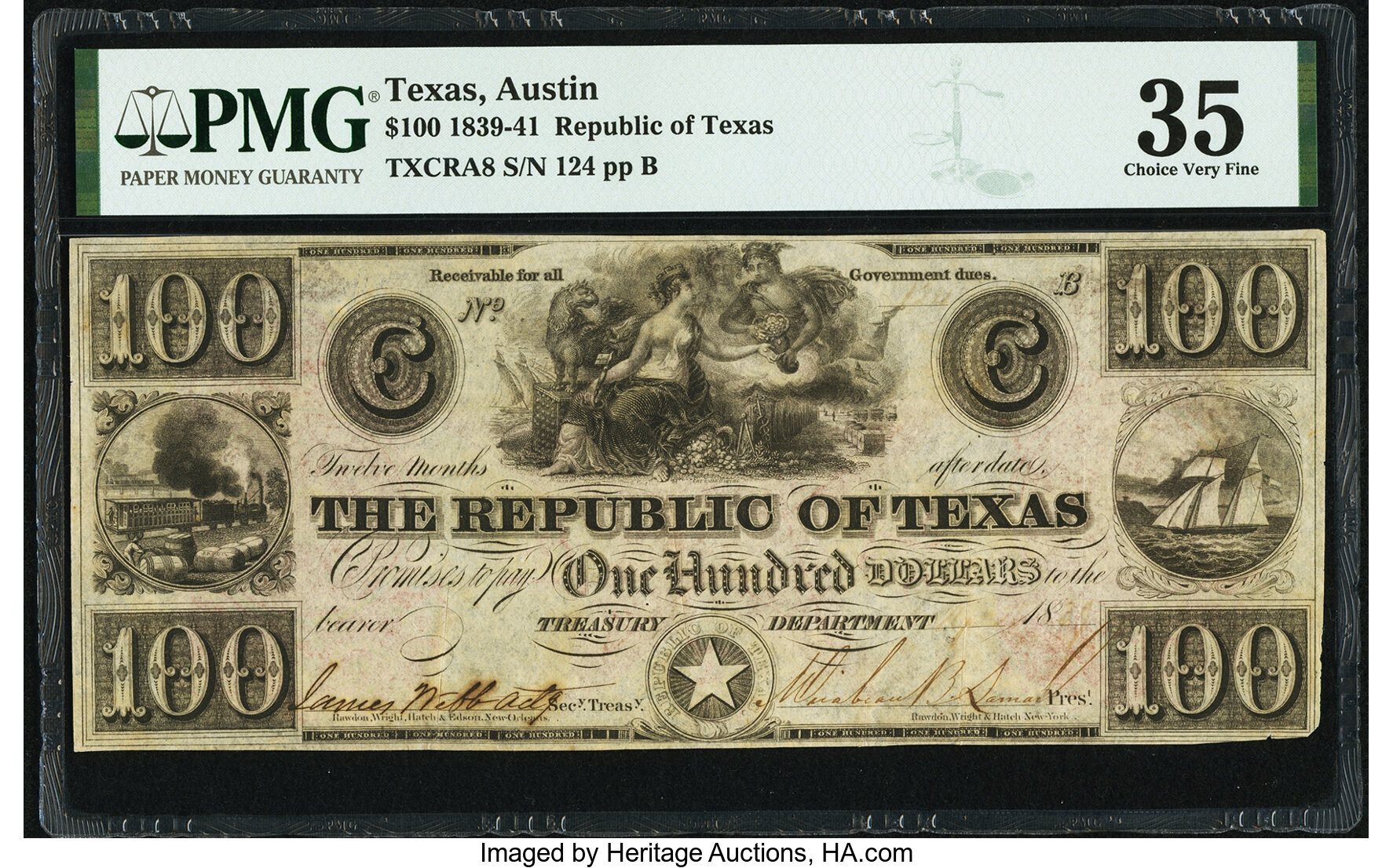 Austin, TX- Republic of Texas $100 Faded Cr. A8 Medlar 28 PMG | Lot ...