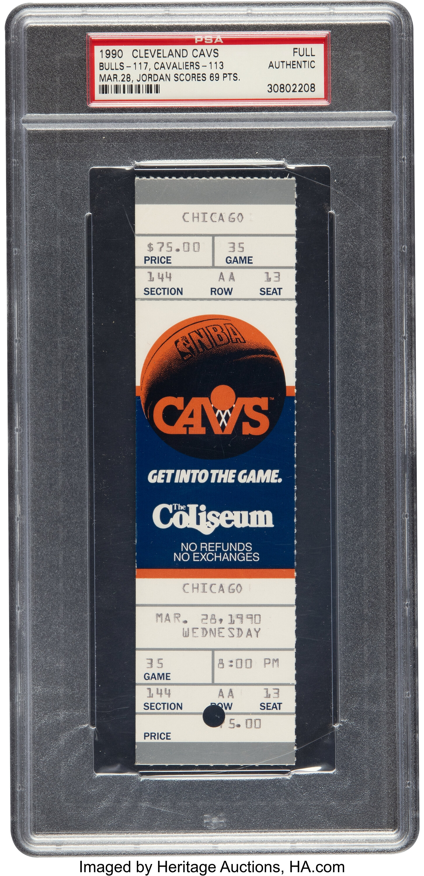 1990 Michael Jordan Career-High 69-Point Game Full Ticket, PSA | Lot ...