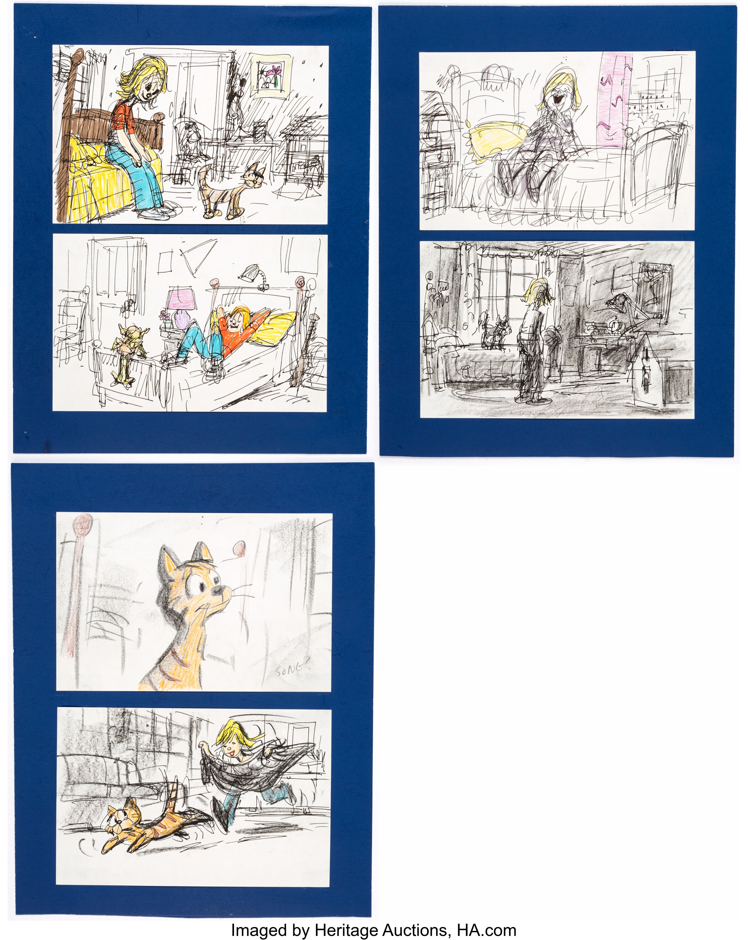 Oliver & Company Early Storyboard Drawings Group (Walt Disney, | Lot ...