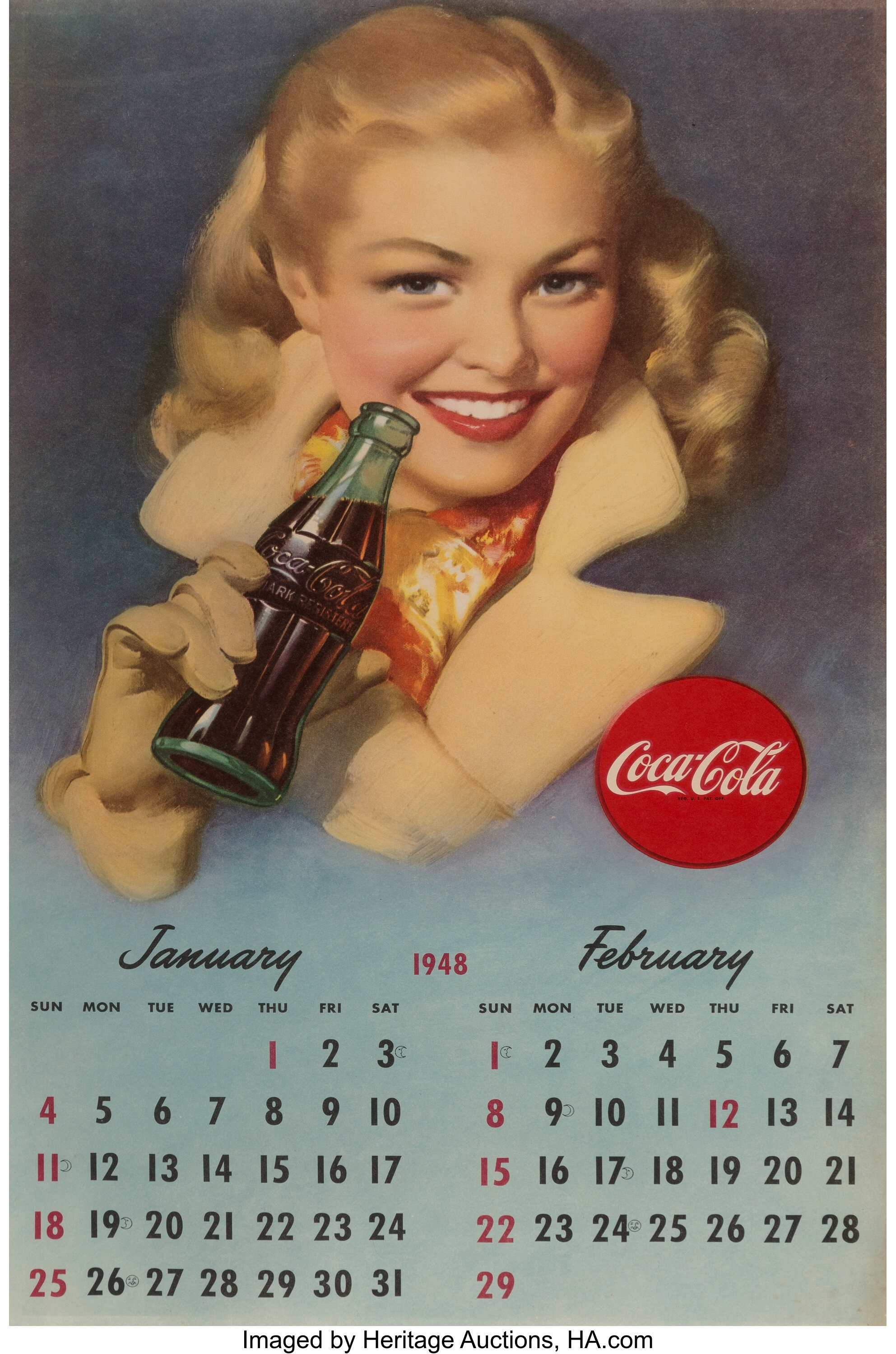 American Artist (20th Century). Coca Cola, calendar advertisement ...