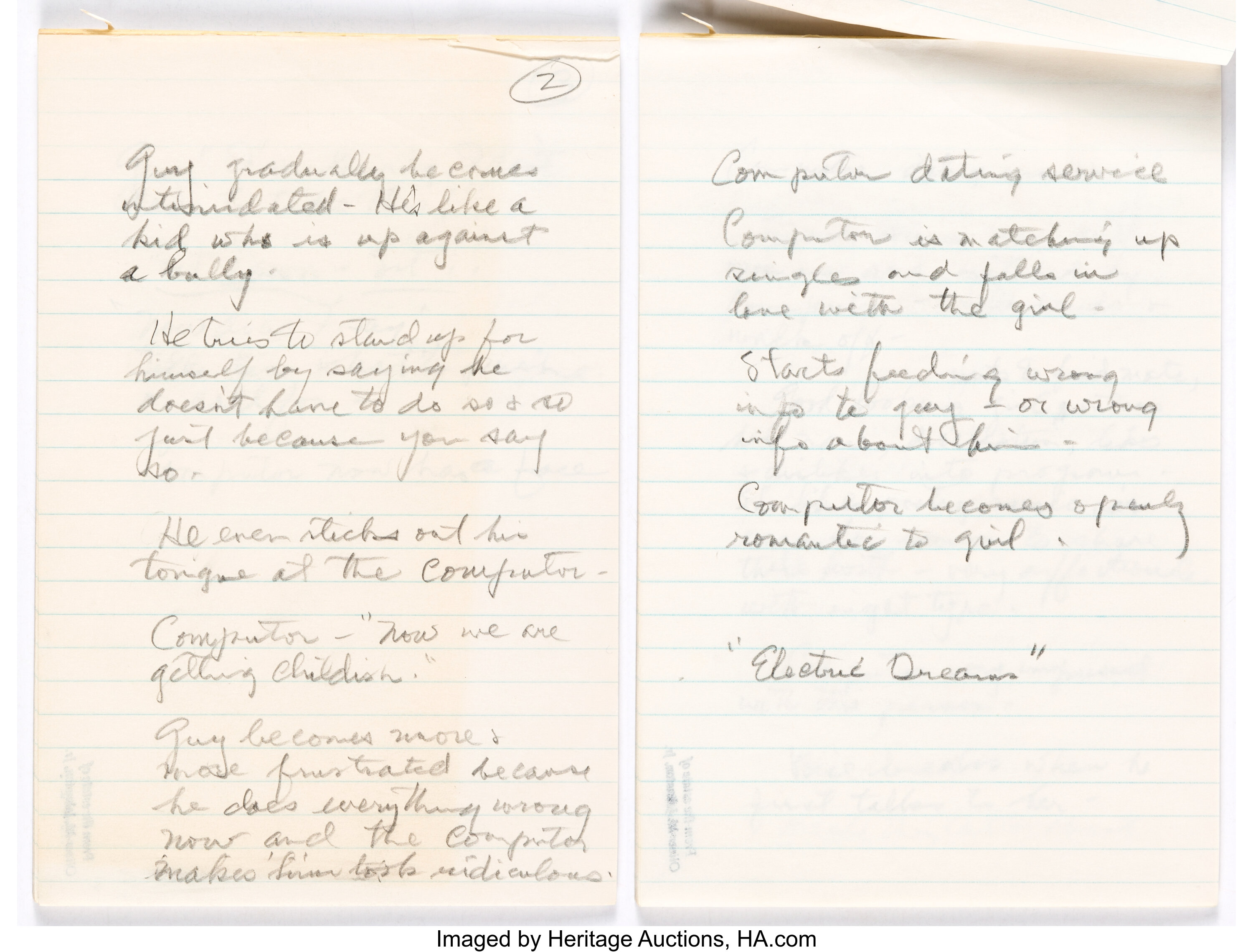 Electric Dreams Manuscript by Ollie Johnston (Walt Disney, c. | Lot ...