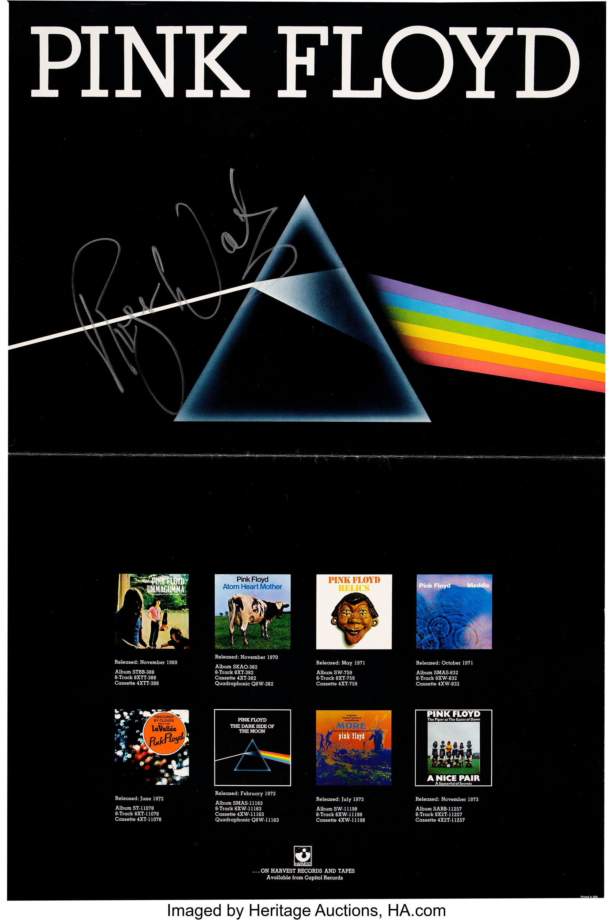 Pink Floyd 1973 Dark Side of the Moon Promo Poster Autographed by | Lot ...