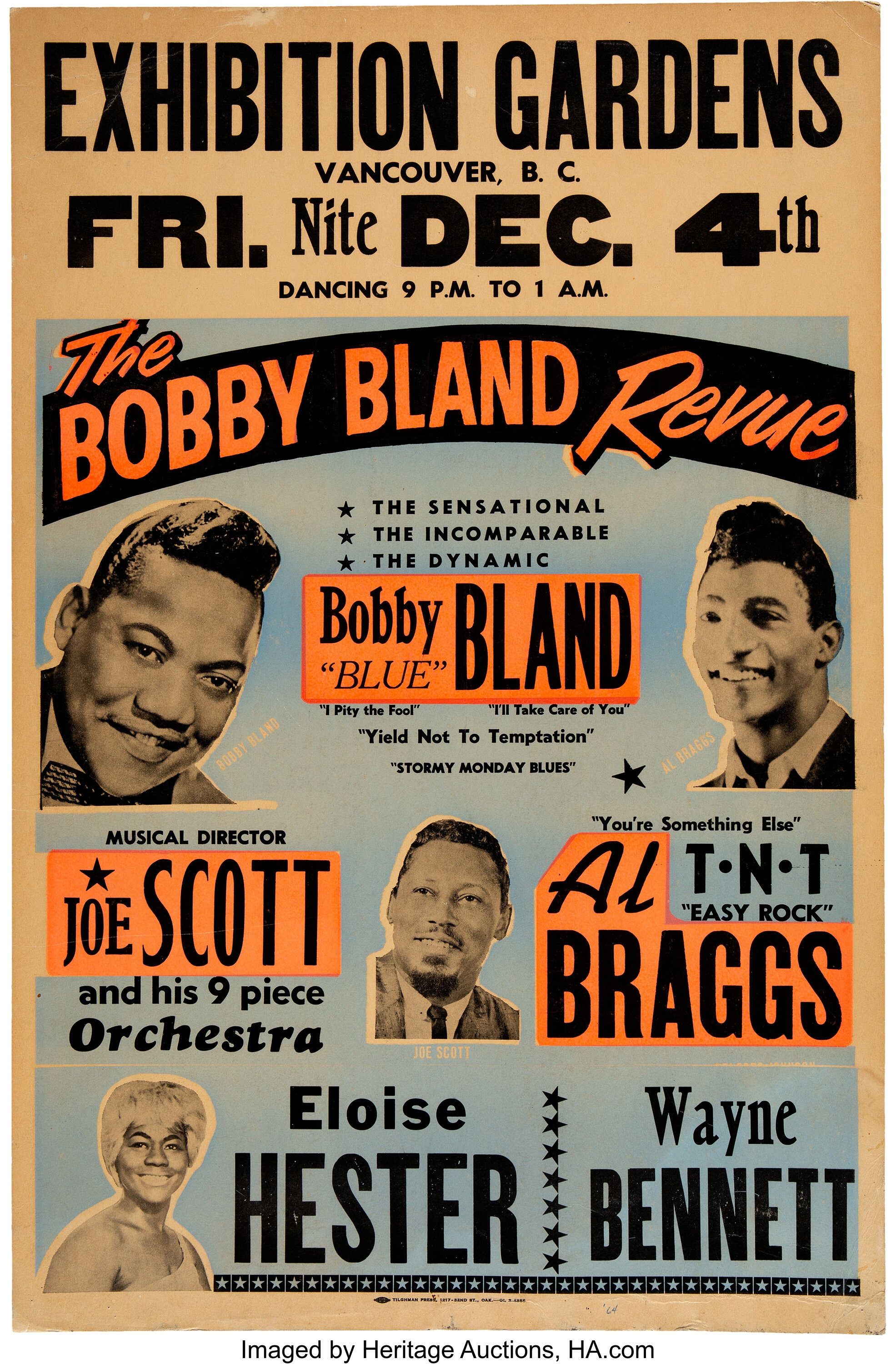Bobby "Blue" Bland 1964 Vancouver, B.C. Concert Poster.... Music | Lot ...