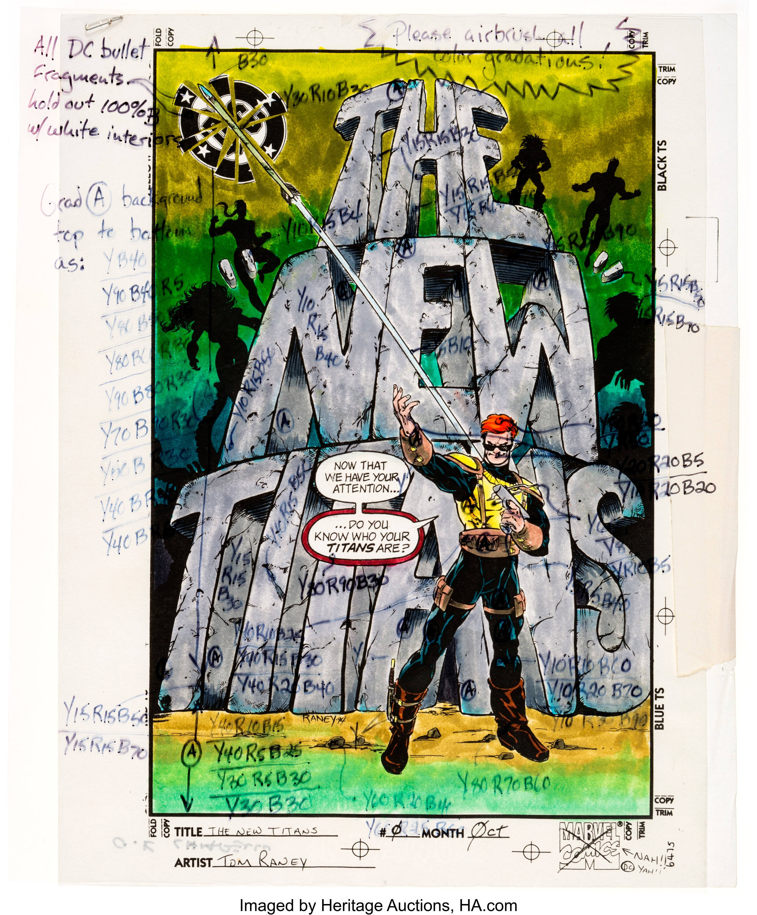 New Titans #0 Unused Cover Color Guide (DC, 1994).... Memorabilia | Lot ...