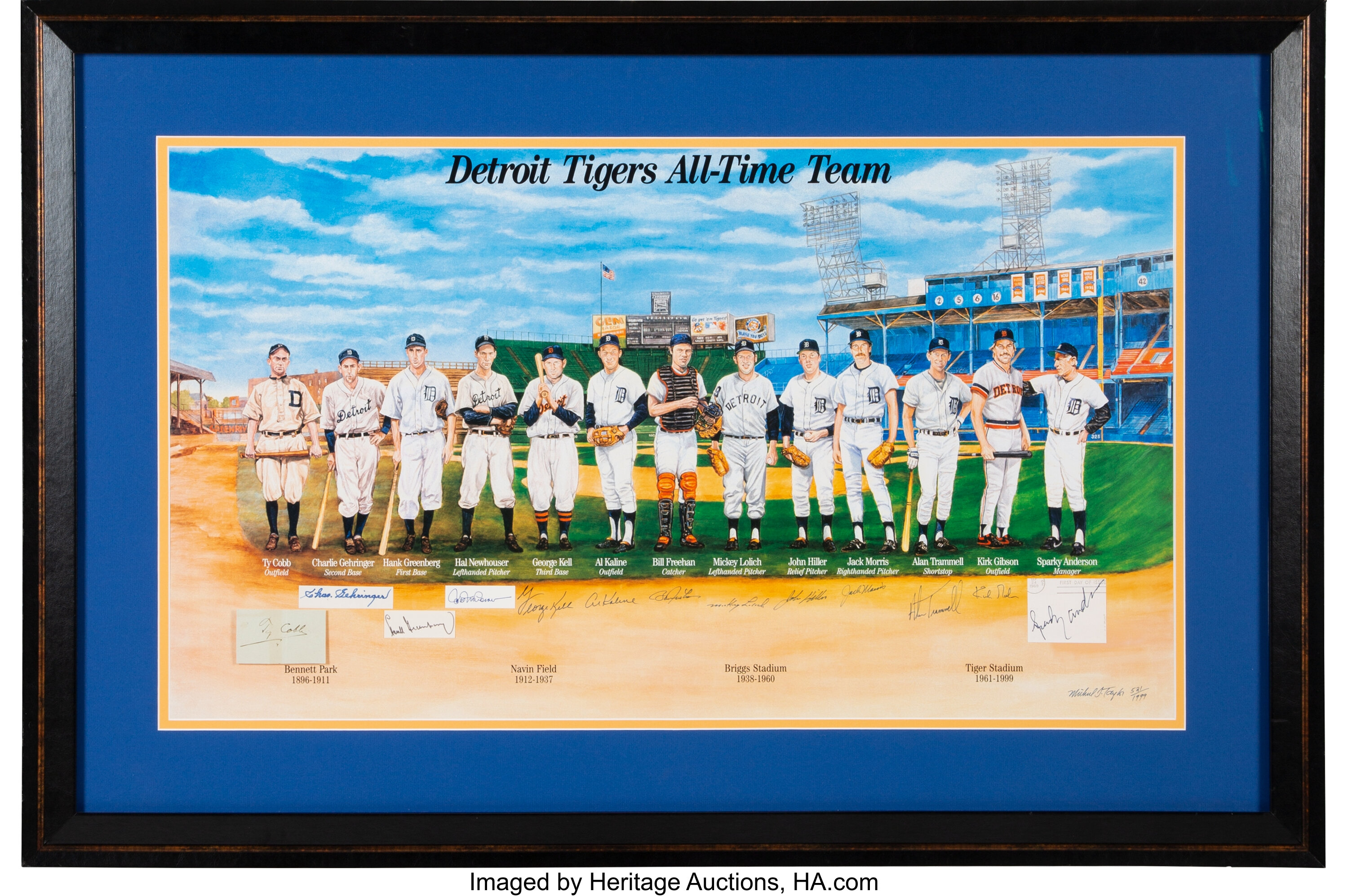 1999 "Detroit Tigers All-Time Team" Multi-Signed Print.... Baseball ...