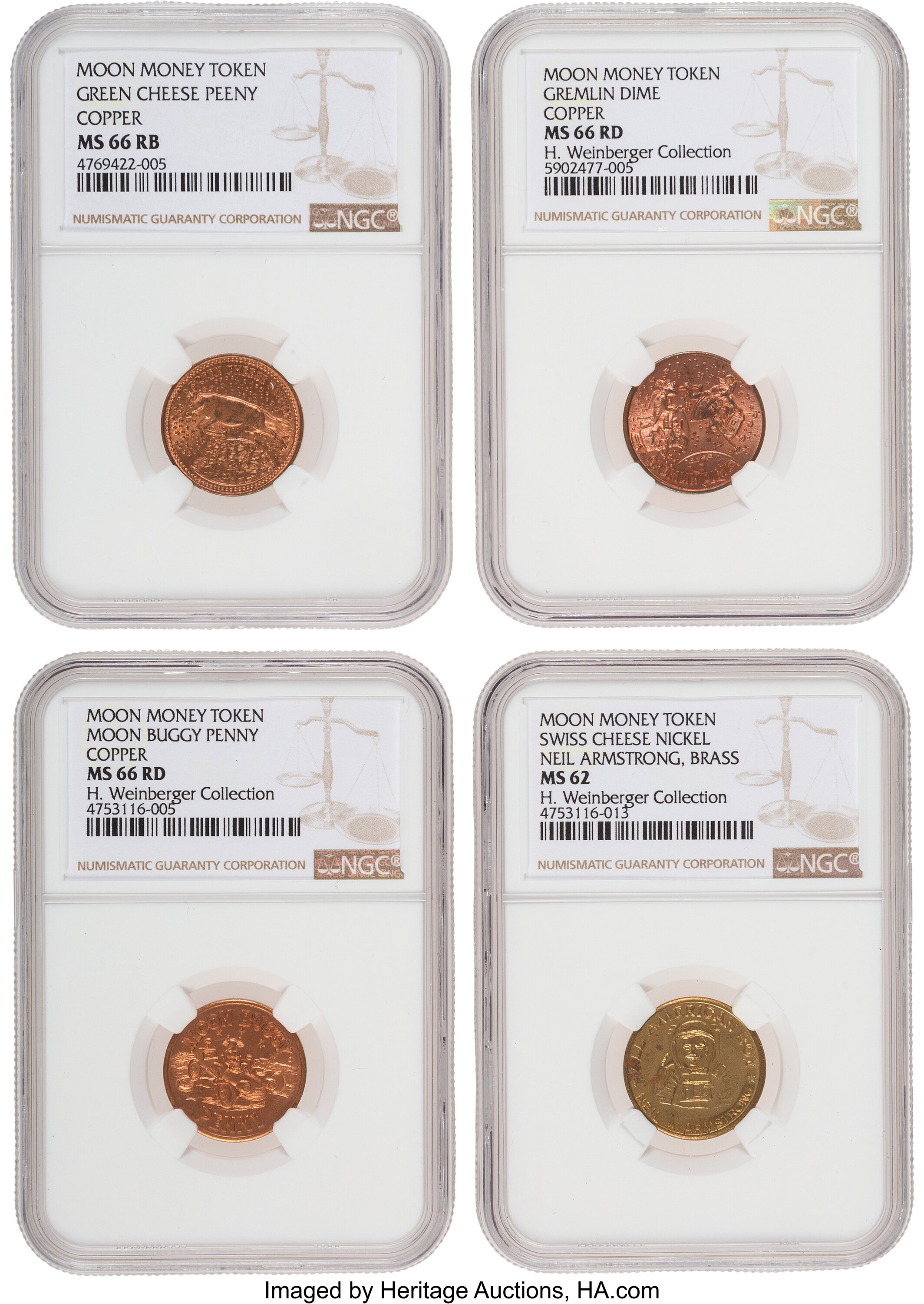 Moon Money Tokens, Complete Set of Four: Green Cheese Penny (MS66 | Lot ...