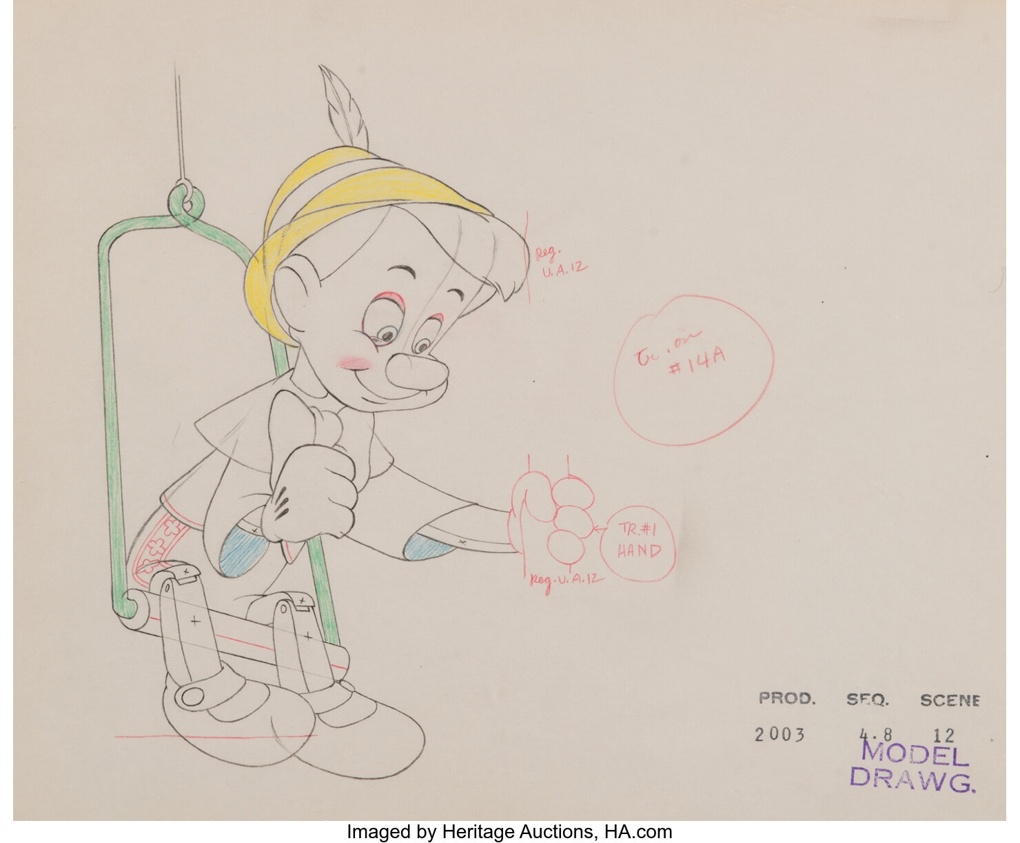 "Pinocchio" production drawing from Pinocchio.... Animation Art | Lot ...