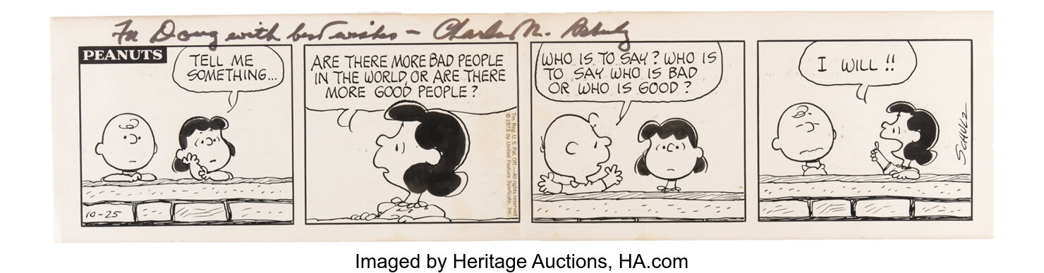 Charles Schulz original Peanuts comic strip featuring "Charlie | Lot ...