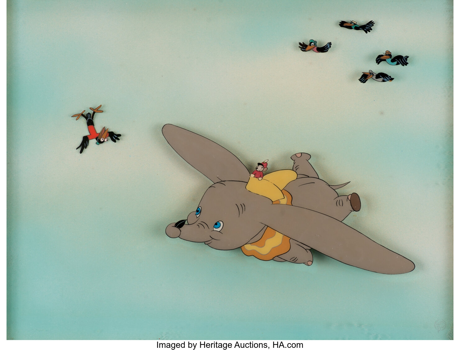 "Dumbo", "Timothy Mouse" and "Crows" production cels on a airbrush ...