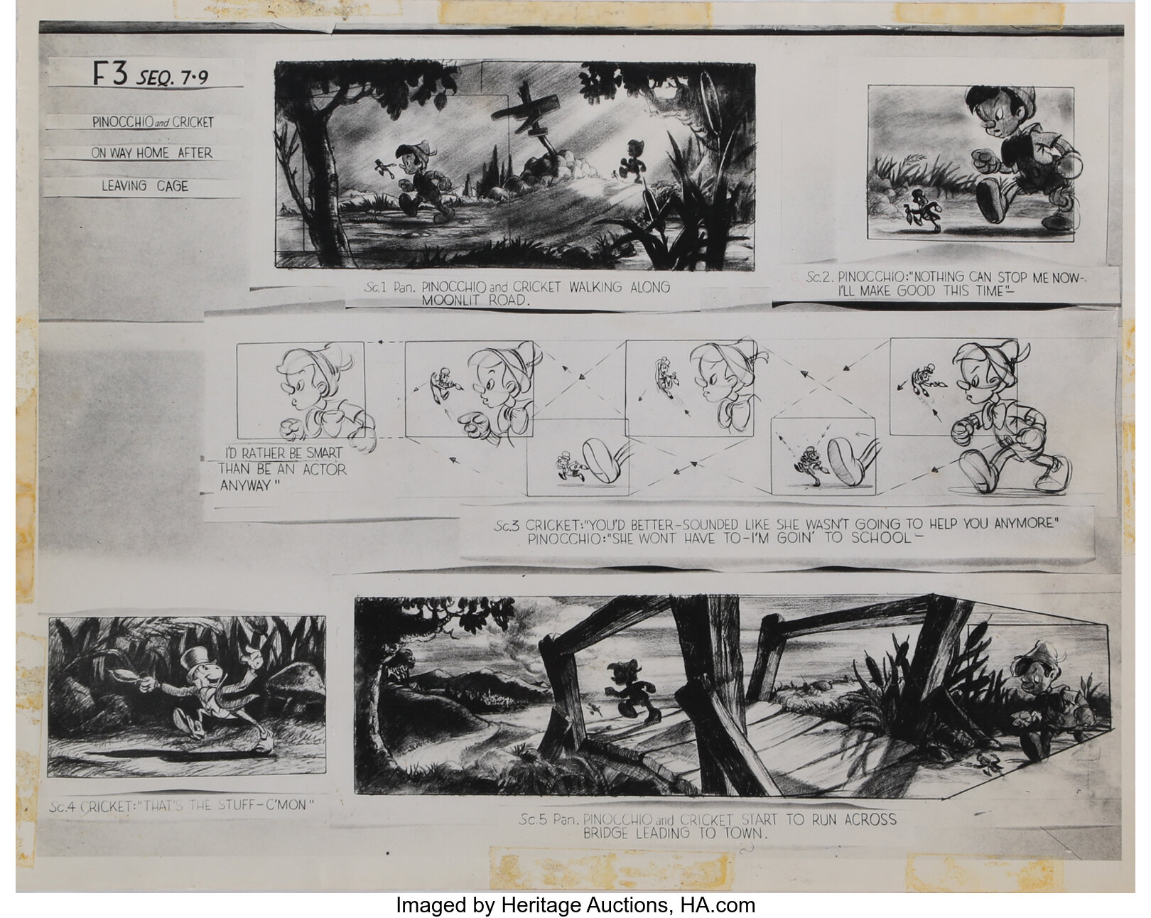 Pinocchio (90) original animator's storyboard photostats.... | Lot ...