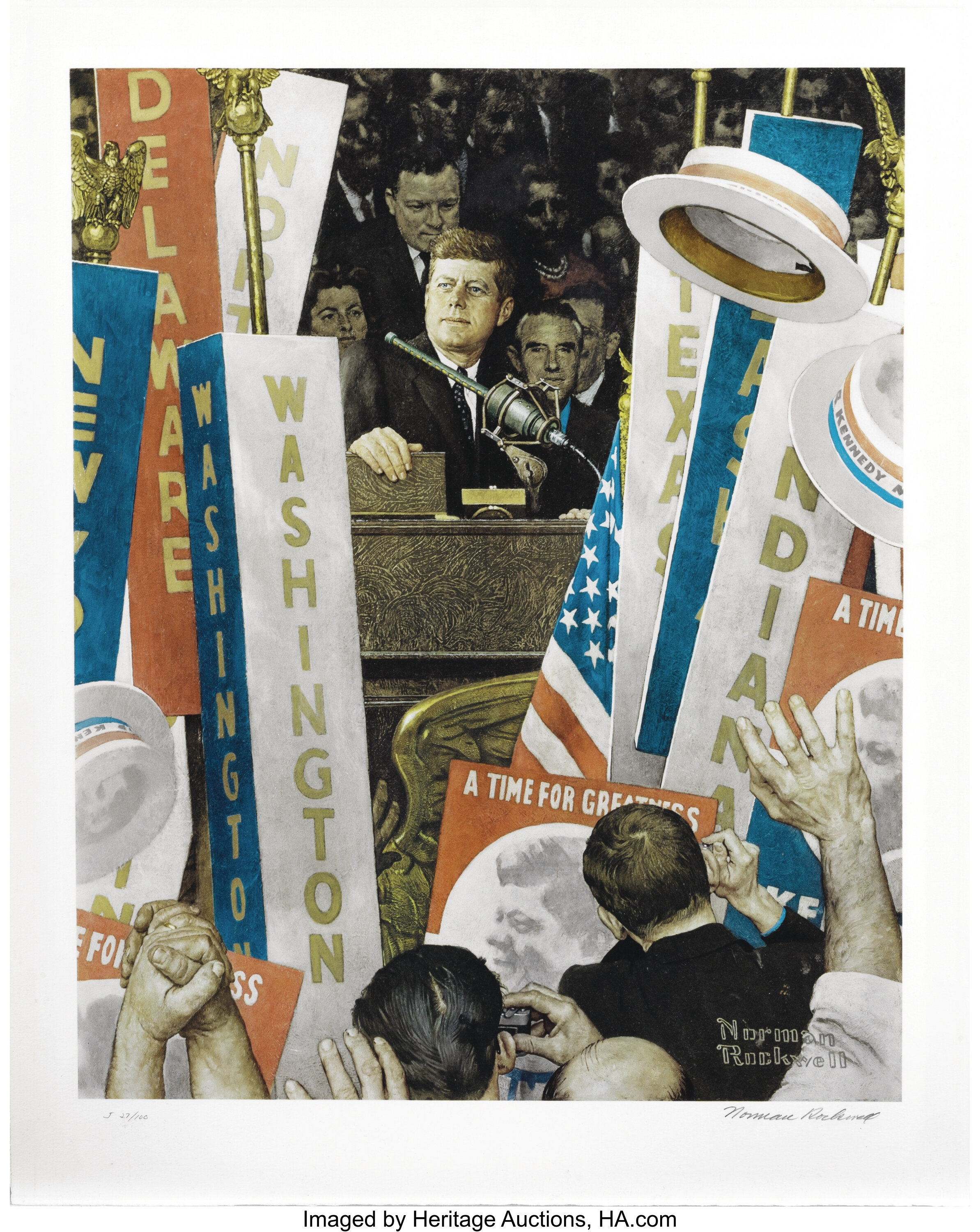 Norman Rockwell signed lithograph of JFK, "A Time for Greatness ...