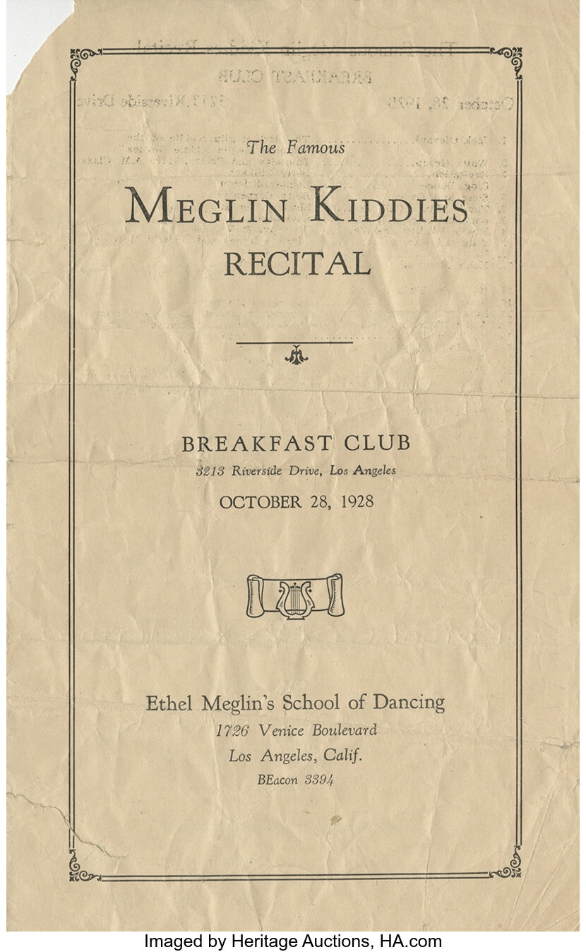 Judy Garland early performance program for a Meglin Kiddies Recital ...