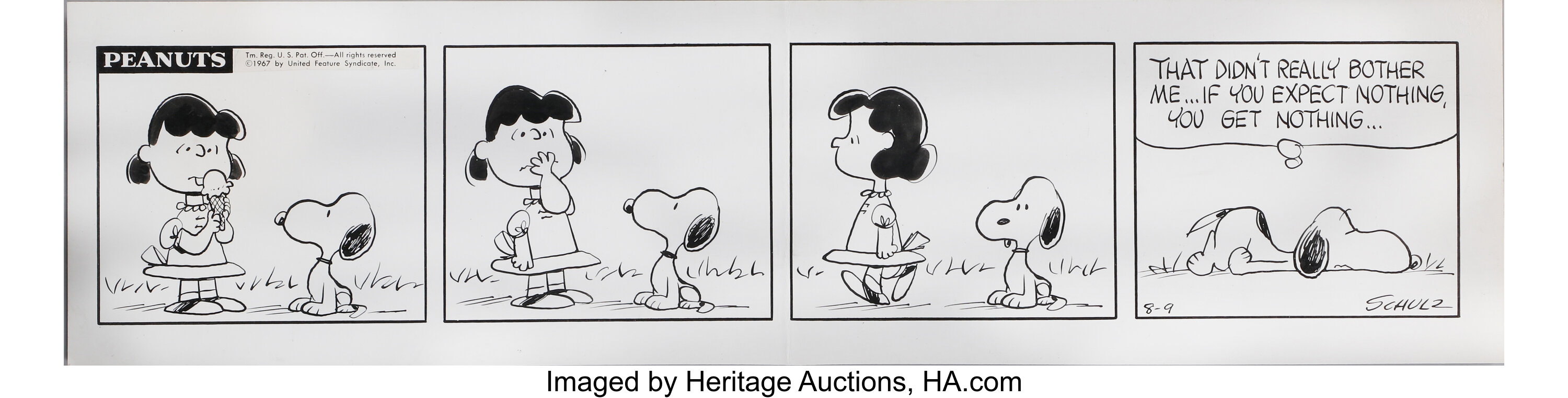 Charles Schulz original Peanuts daily comic strip featuring "Snoopy ...