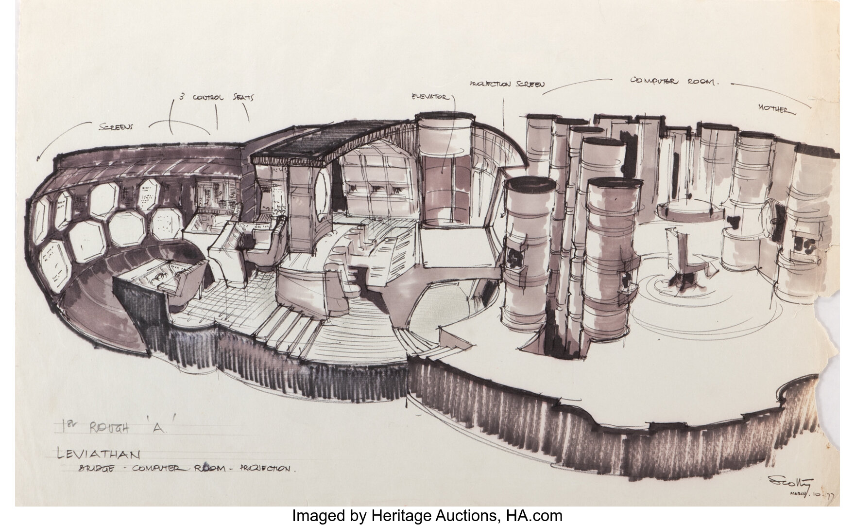 Alien early concept artwork of the "Nostromo".... Movie/TV | Lot #2584 ...