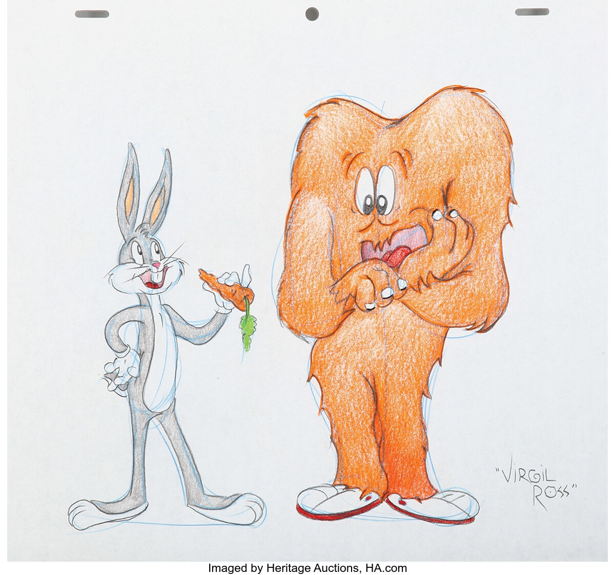 Virgil Ross original drawing featuring "Bugs Bunny" and "Gossamer ...