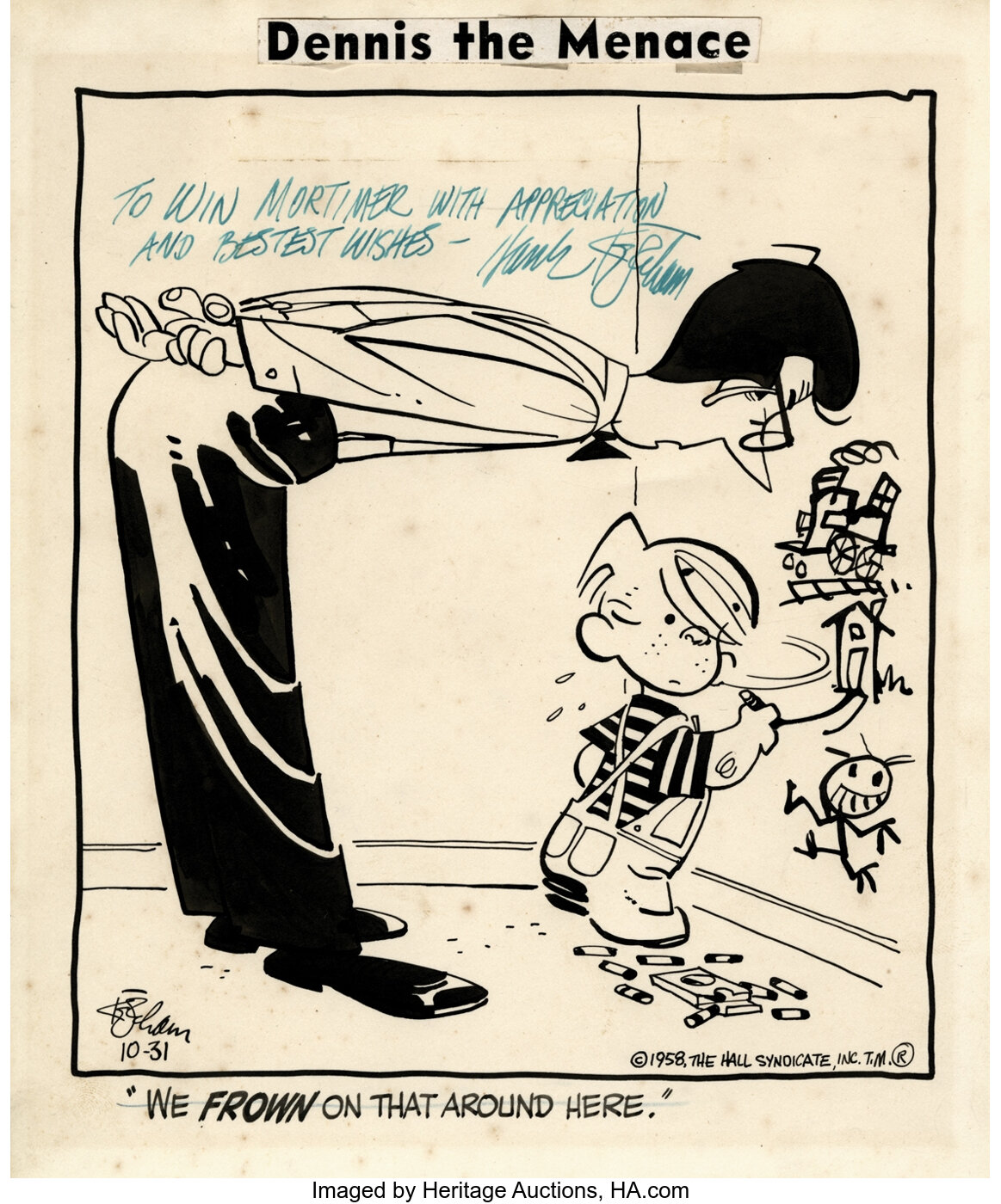 Hank Ketcham "Dennis the Menace" panel 10/31/58. ... Original Comic ...