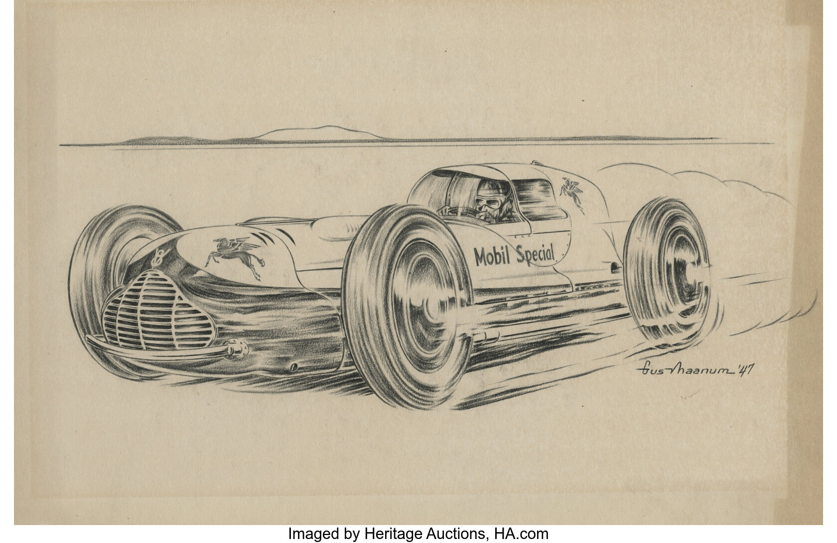Gus Maanum sketch of Louie Welch's "Novi Governor" racecar.... | Lot ...