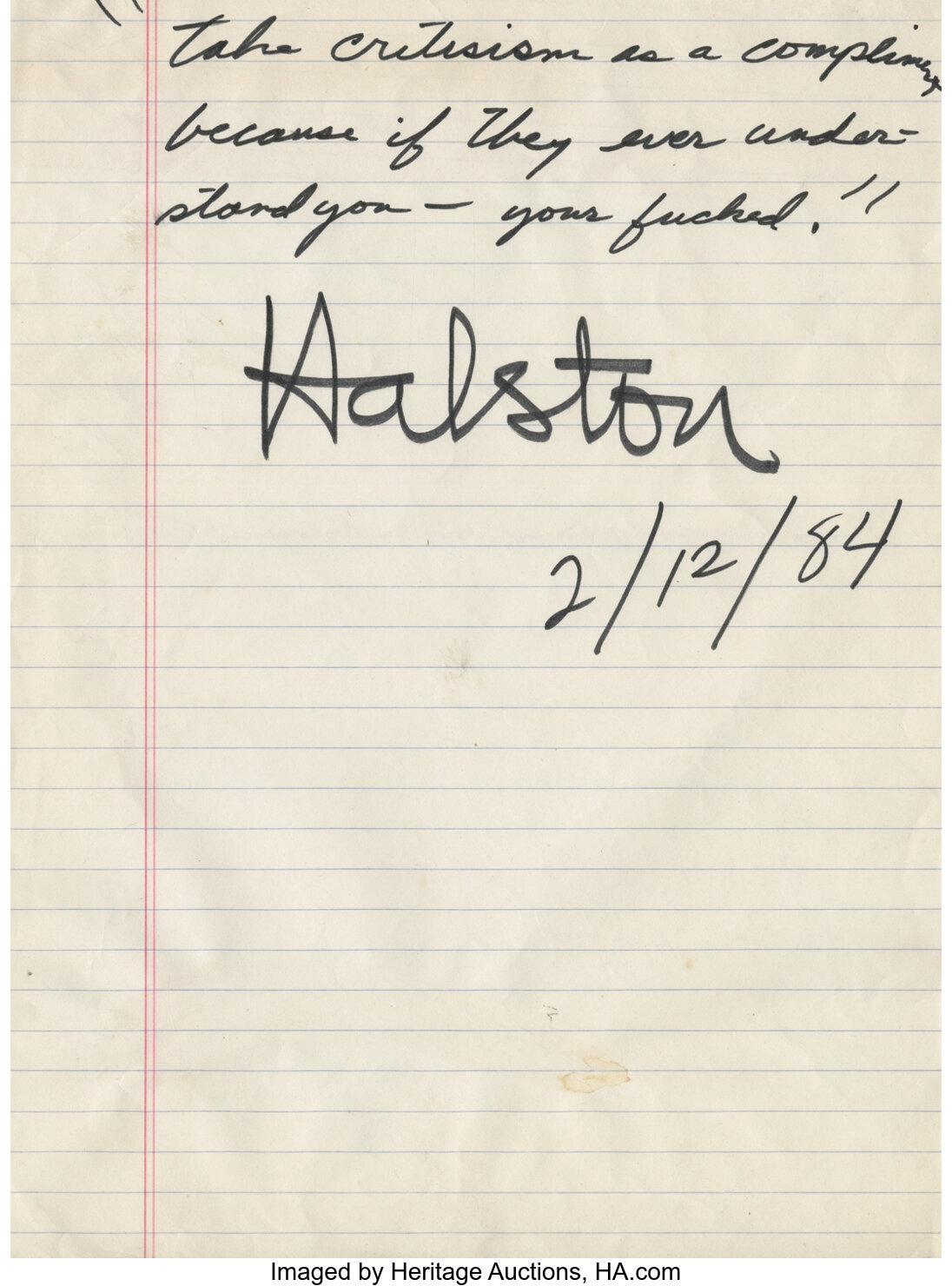 Halston autograph quotation signed and 2-typed notecards signed ...