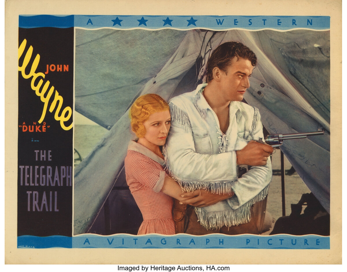 John Wayne (2) lobby cards for The Telegraph trail. . ... Movie | Lot ...