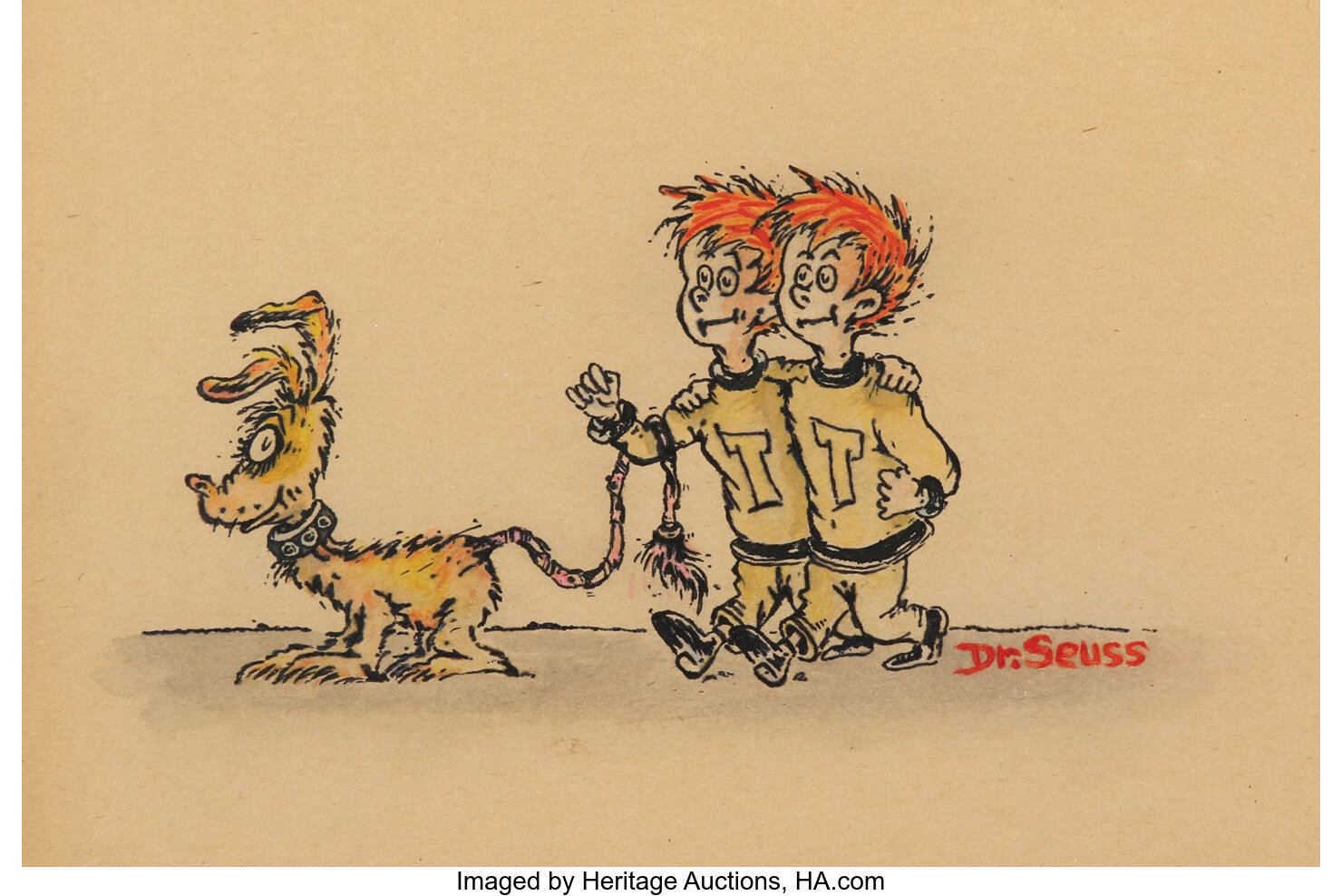 Dr. Seuss drawing of twins walking a dog.... Animation Art | Lot #1217 ...