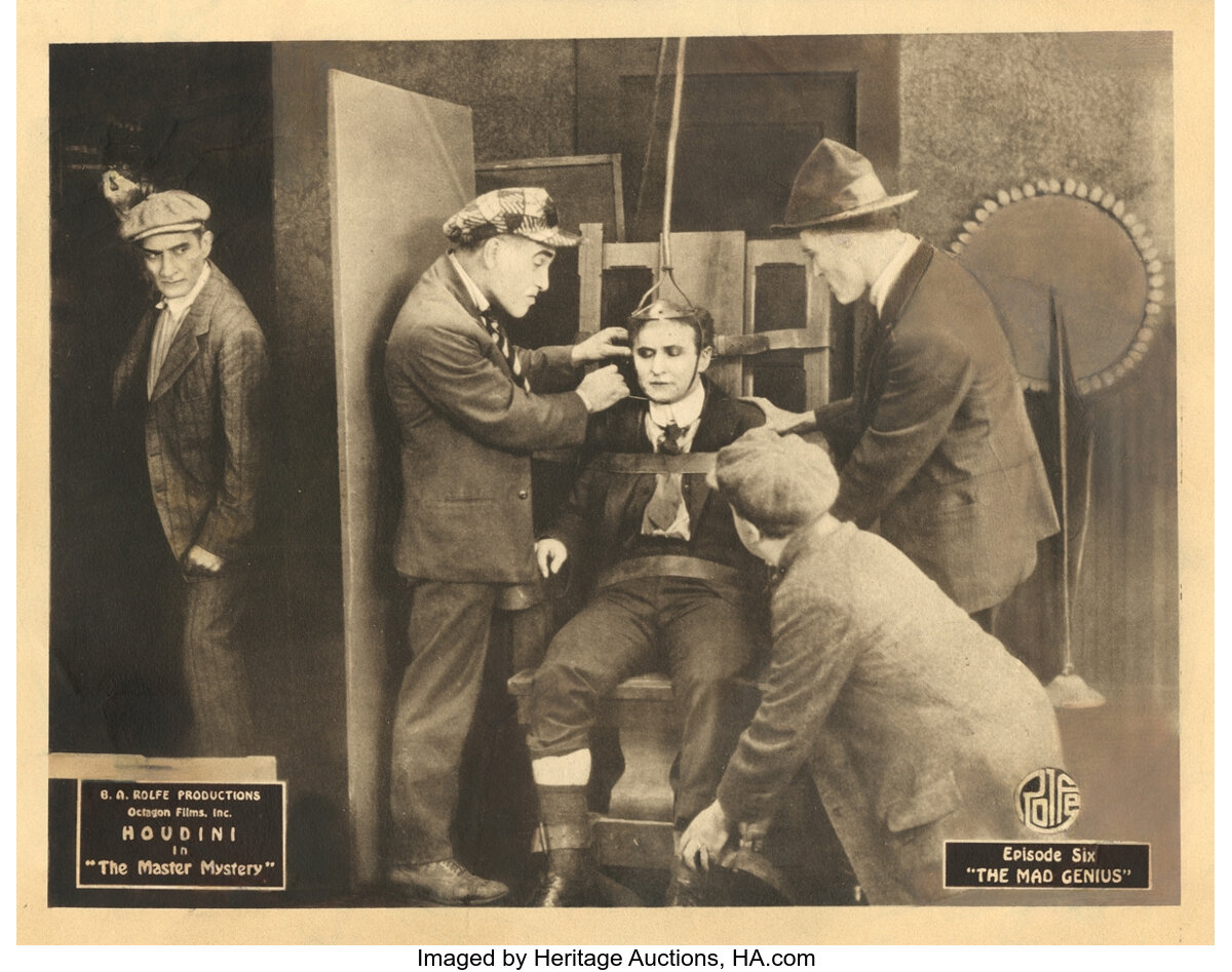 Harry Houdini lobby card for The Master Mystery, "The Mad Genius ...