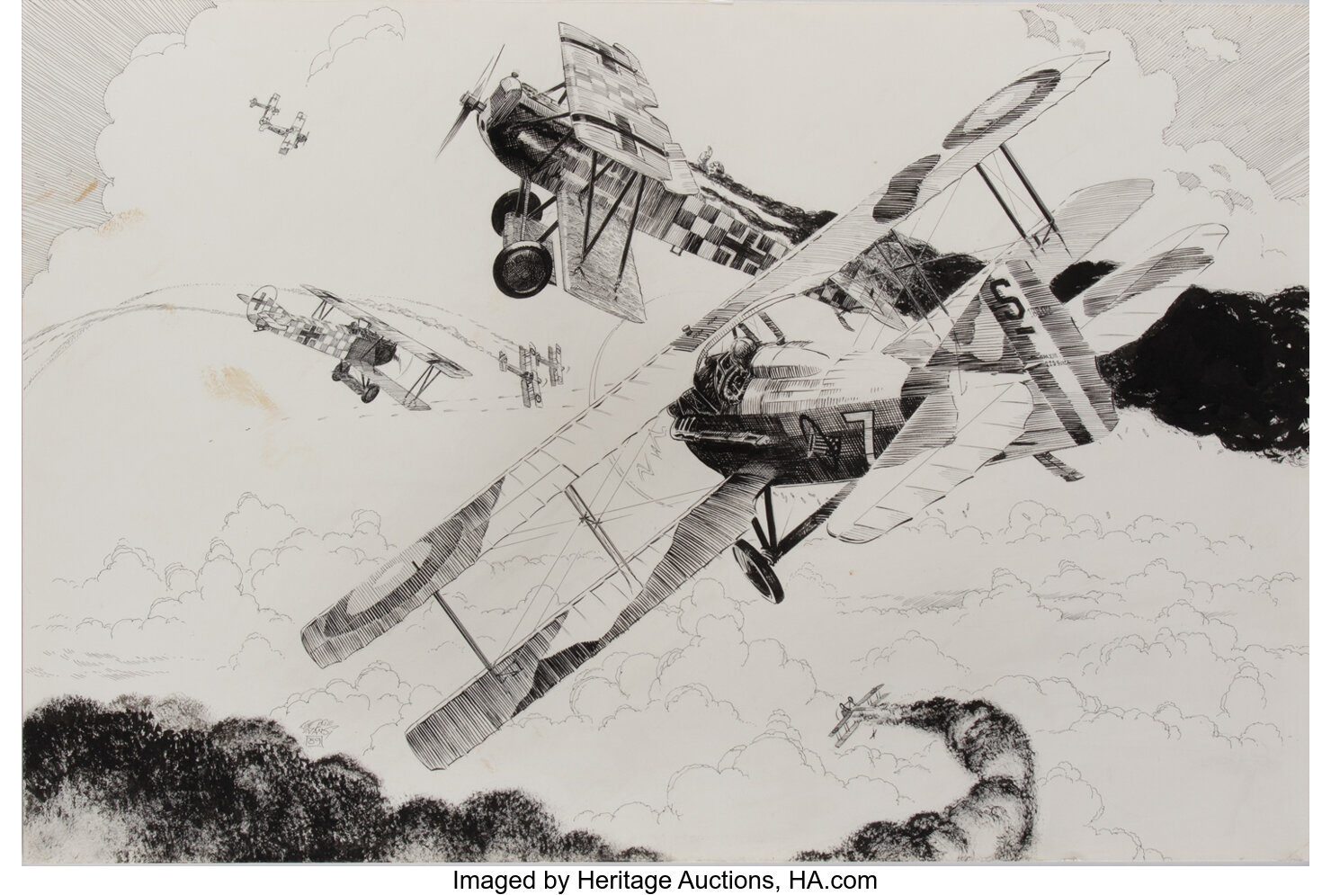 George Evans (5) original artworks for the series "Hot Skies on the ...