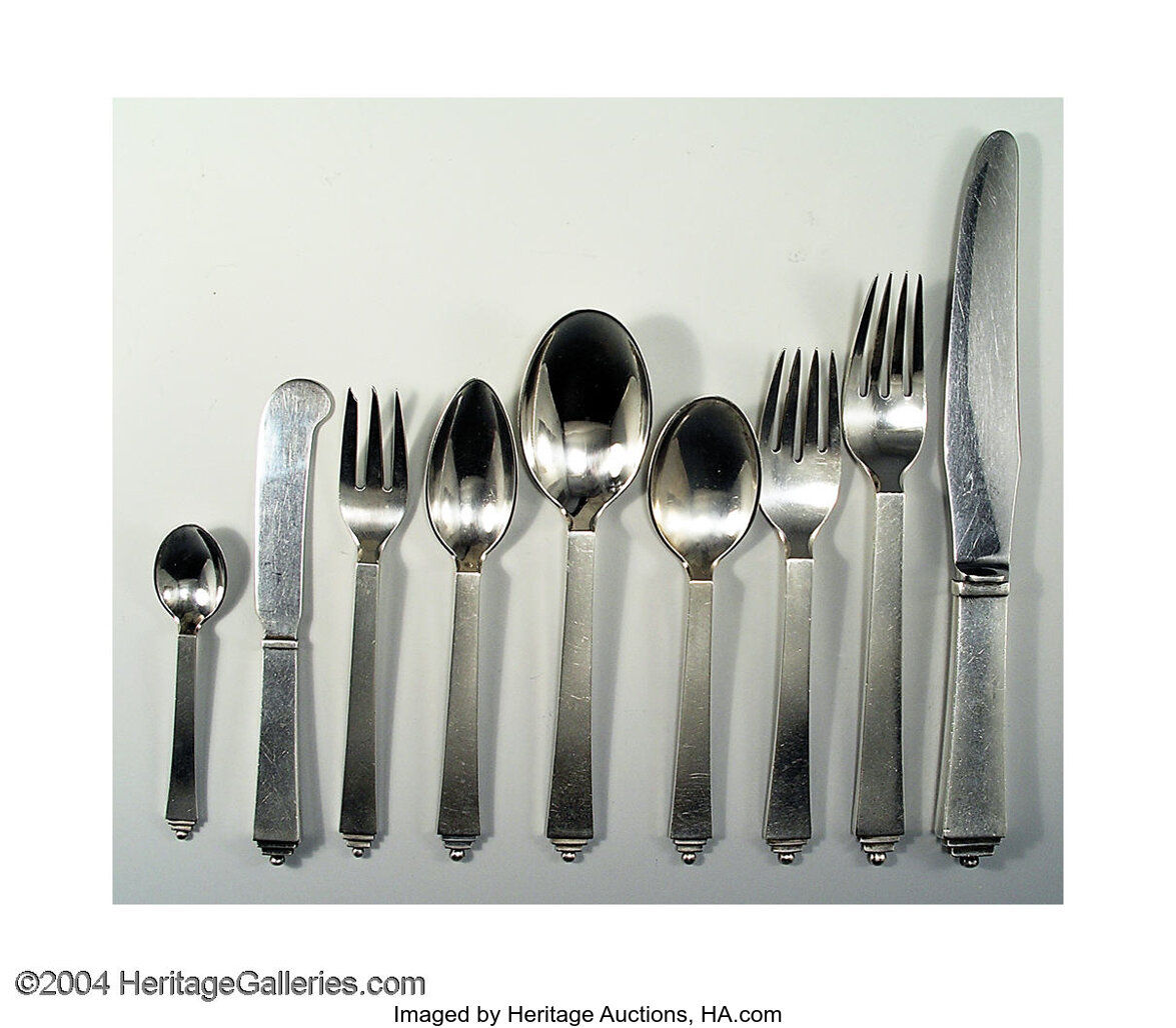 A DANISH SILVER PYRAMID PATTERN FLATWARE SERVICE. Mark of Georg | Lot ...