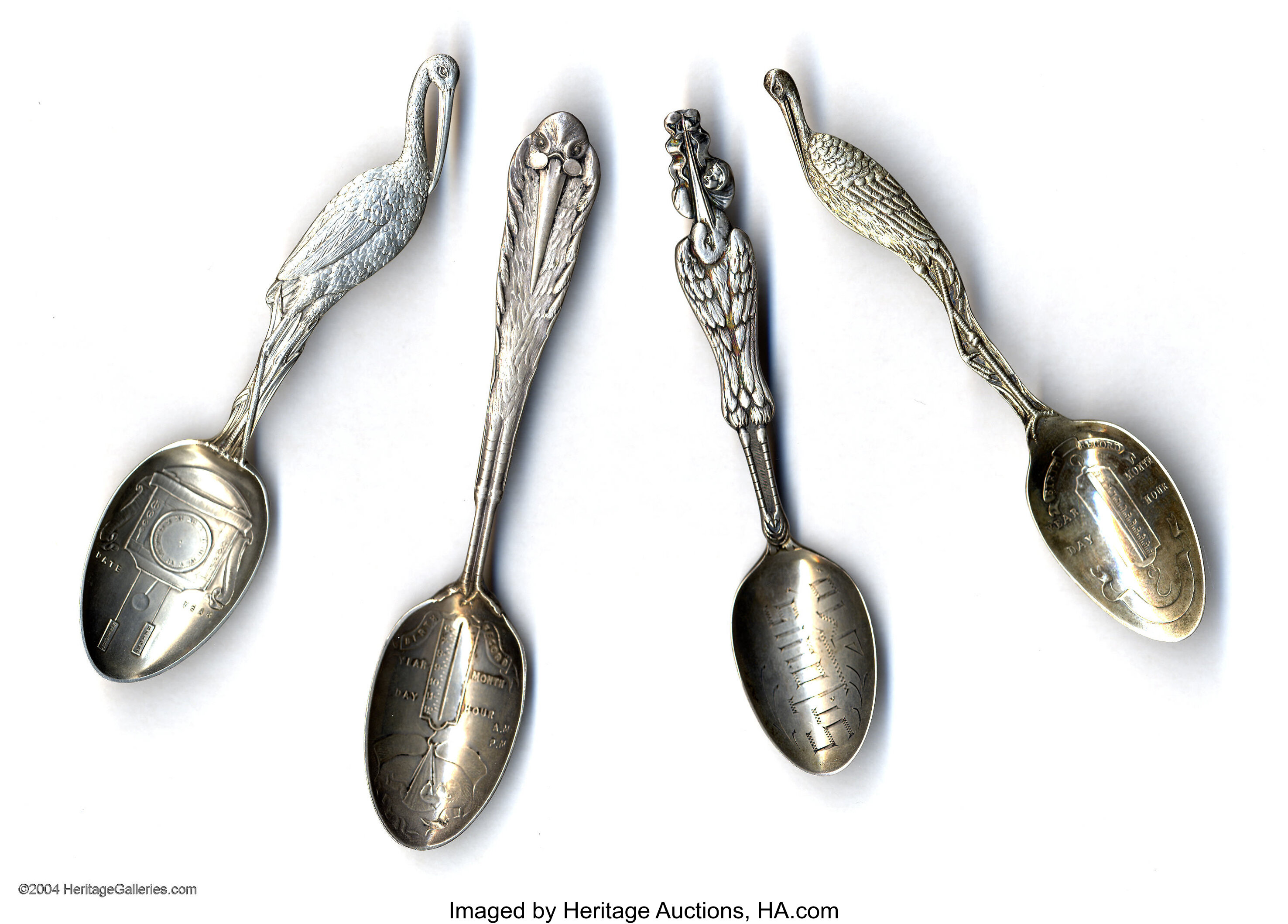 A GROUP OF FOUR SILVER CHILDREN'S & NURSERY RHYME SOUVENIR SPOONS ...