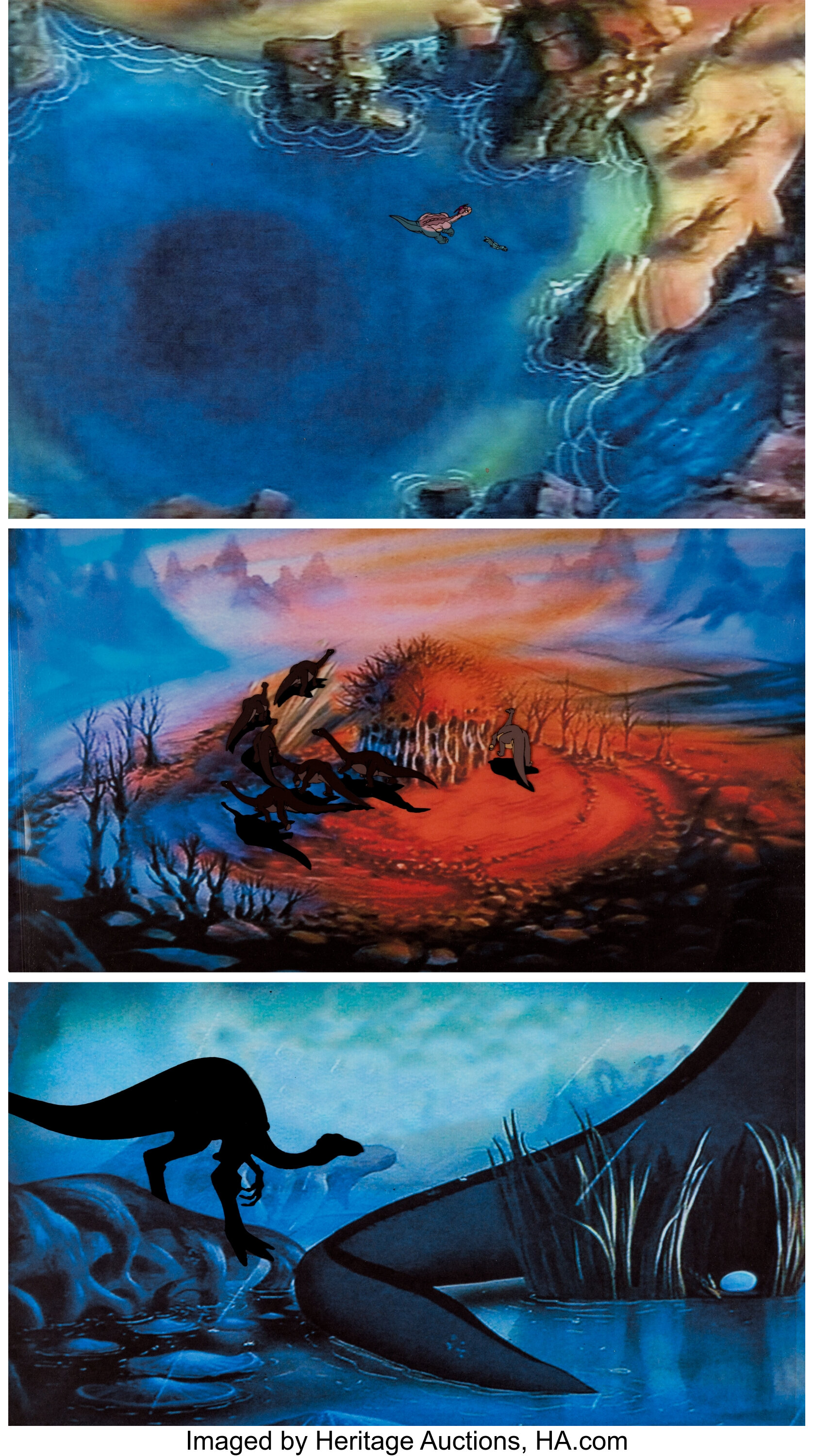 The Land Before Time Production Cel Setups Group of 3 (Don Bluth, | Lot ...