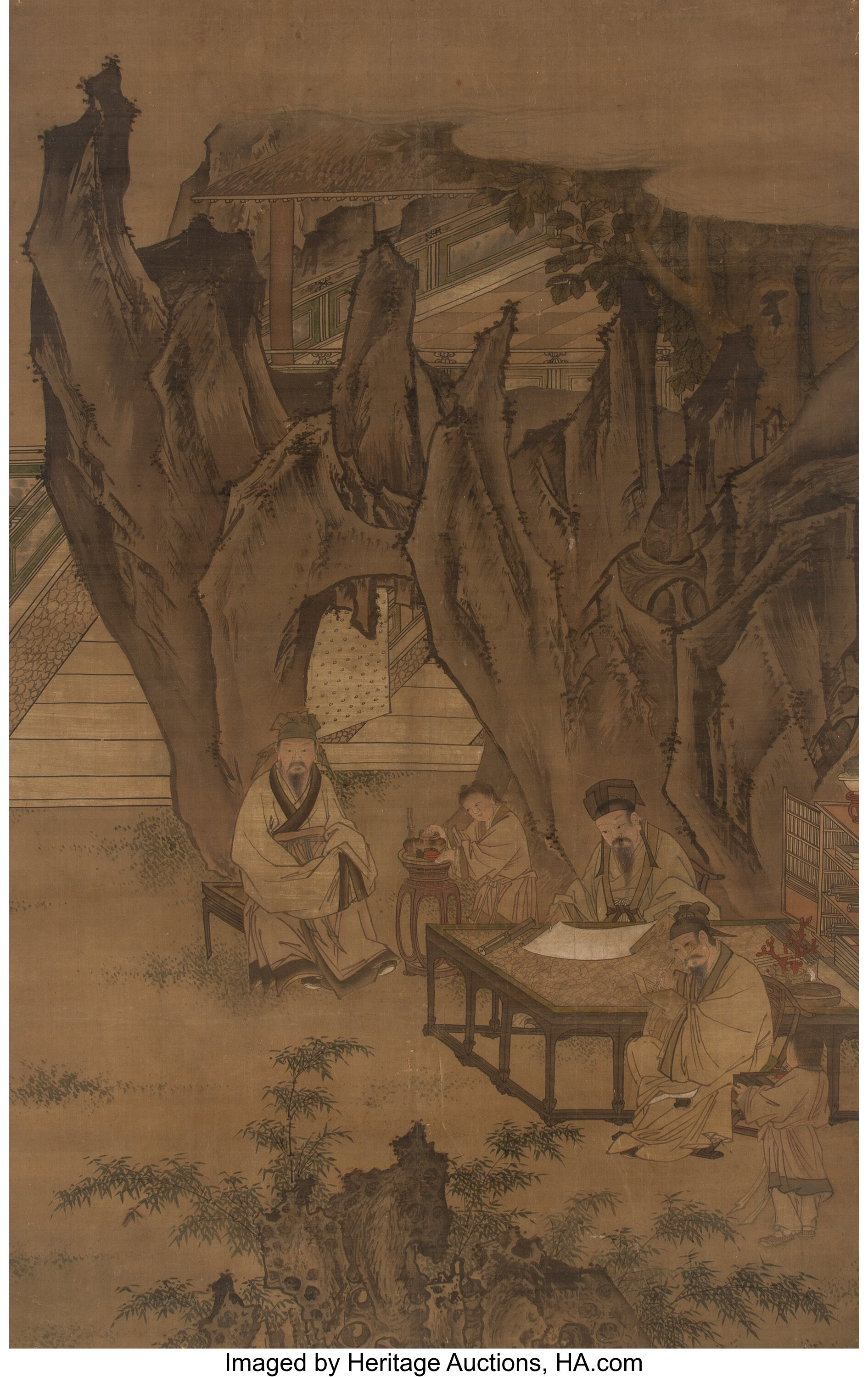 Attributed to Chen Yu (Chinese, 1313-1384). Scholars in Landscape ...