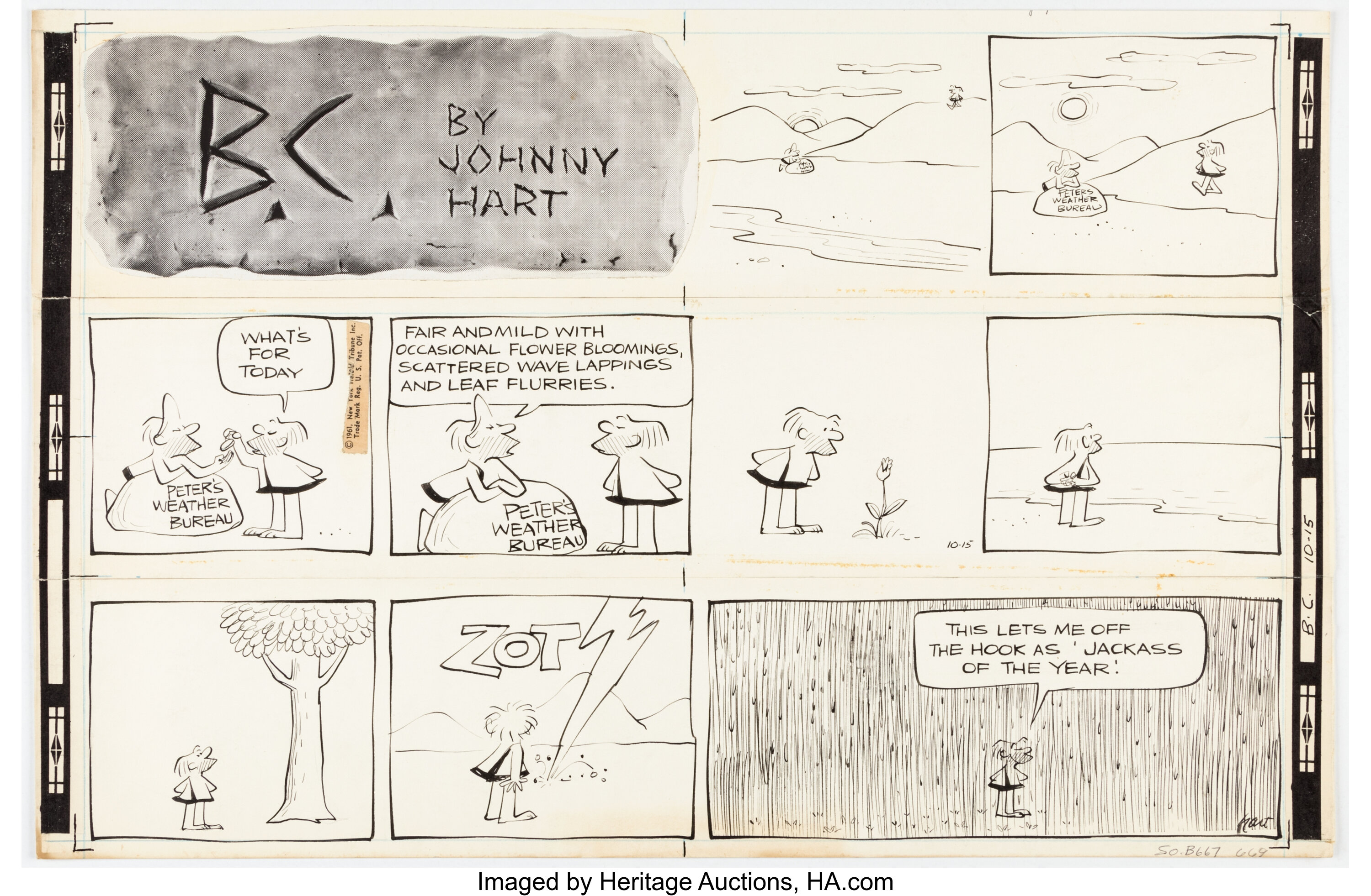 Johnny Hart B.C. Sunday Comic Strip Original Art dated 10-15-61 (NY ...