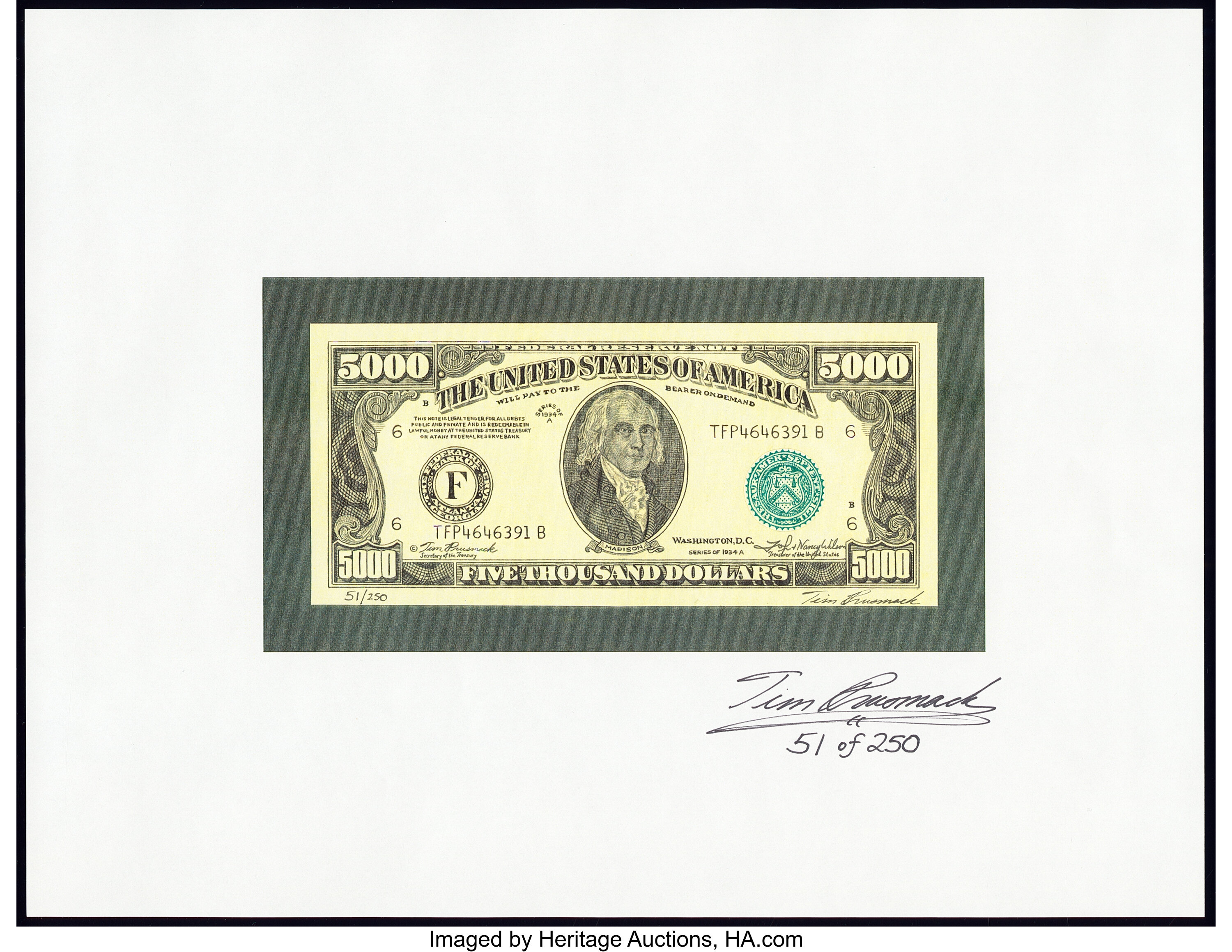 Tim Prusmack Money Art Mint.. $100,000 1934A Gold Certificate;. | Lot ...