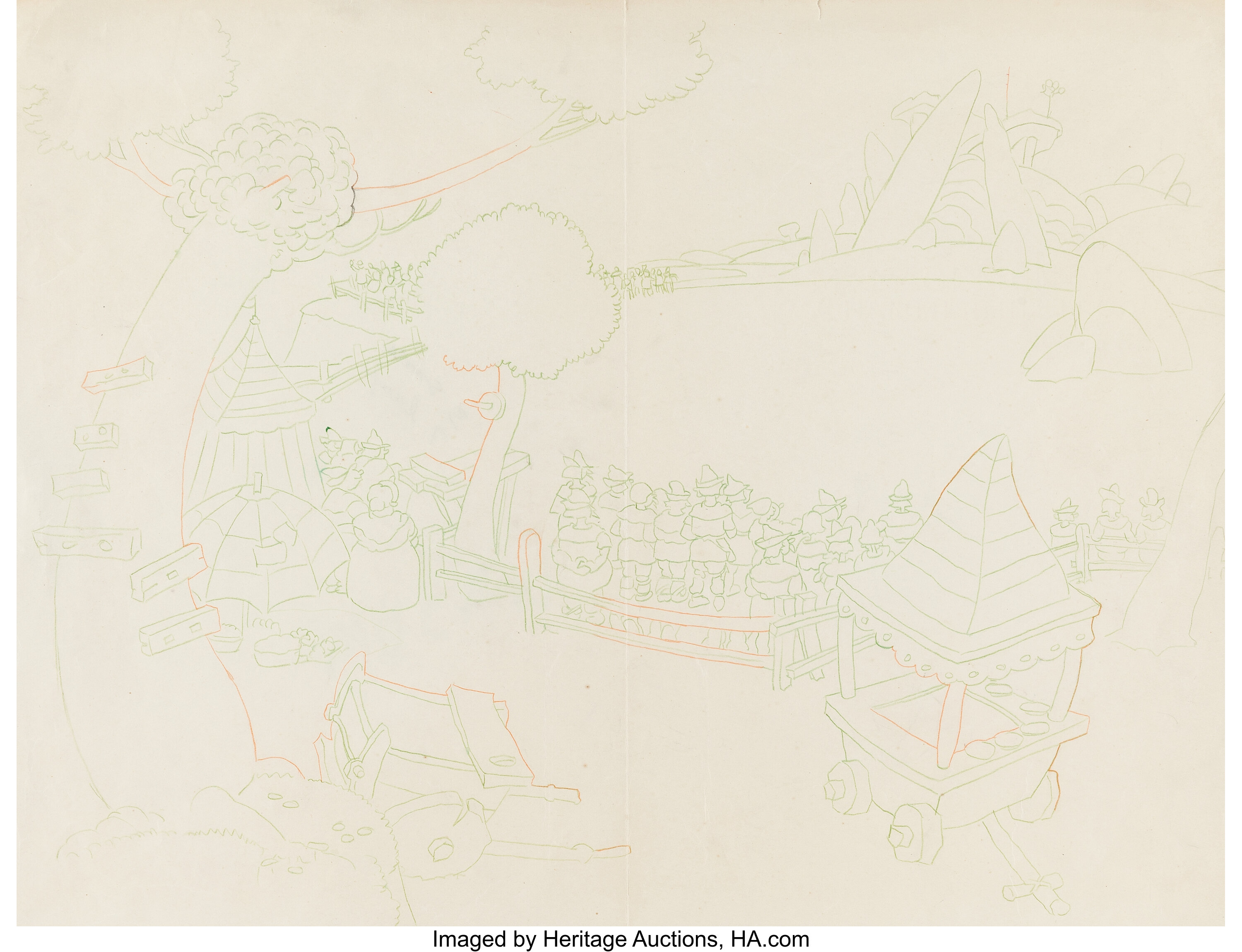The Reluctant Dragon Background Layout Drawing (Walt Disney, 1941 ...