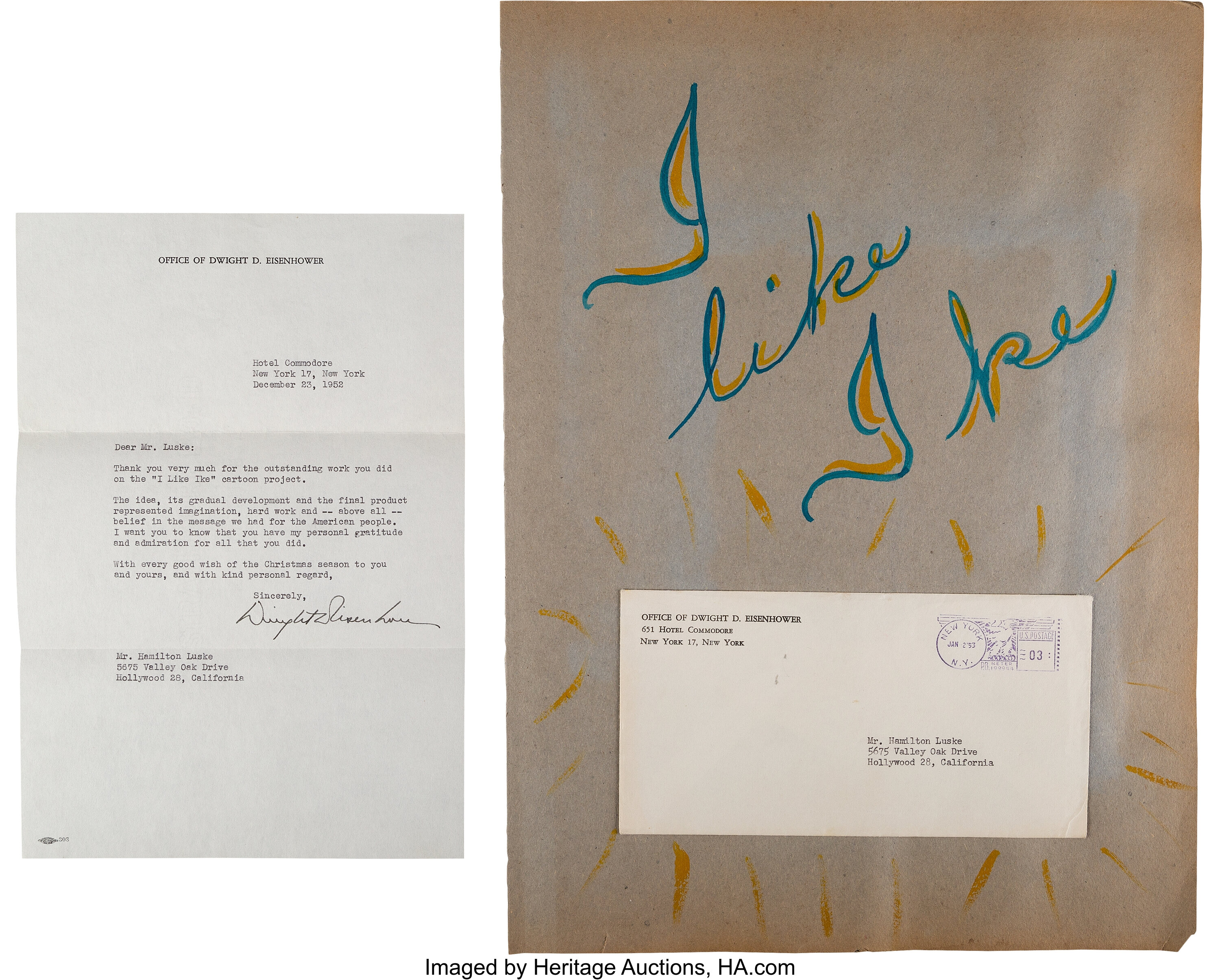 Hamilton Luske Letter from Dwight Eisenhower and Disney Documents | Lot ...