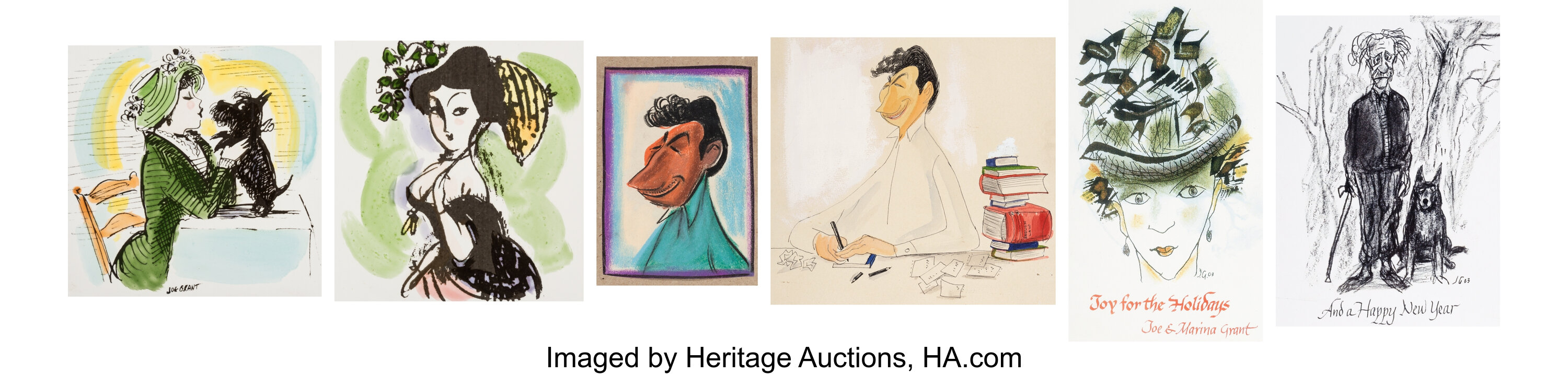 Joe Grant Art Tiles and Del Connell Caricature Sketches plus Card | Lot ...