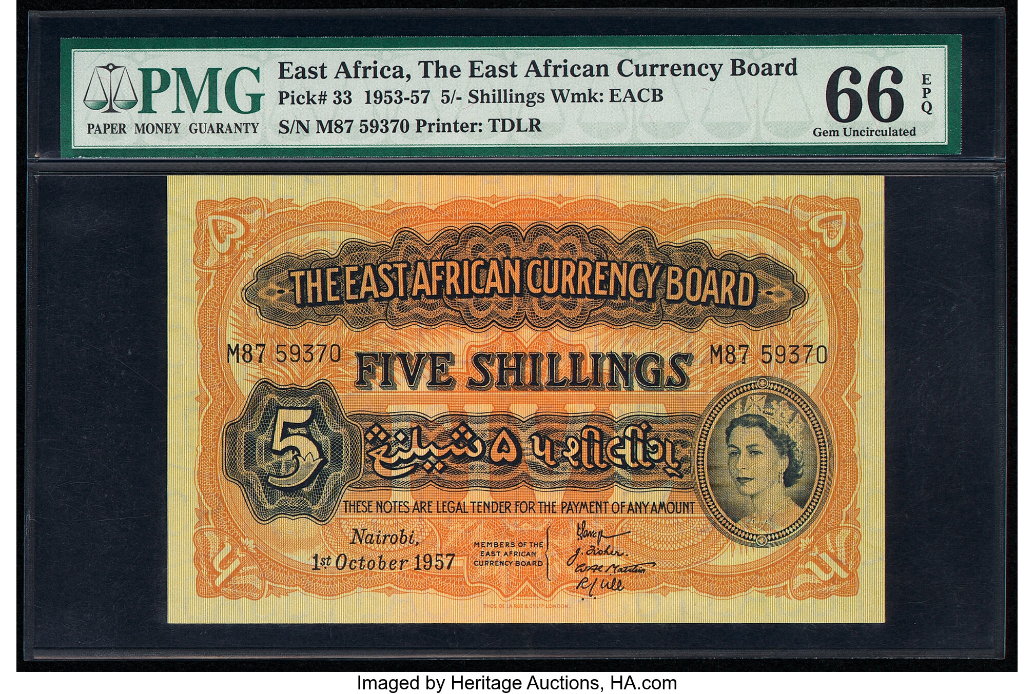 East Africa East African Currency Board 5 Shillings 1.10.1957 Pick ...