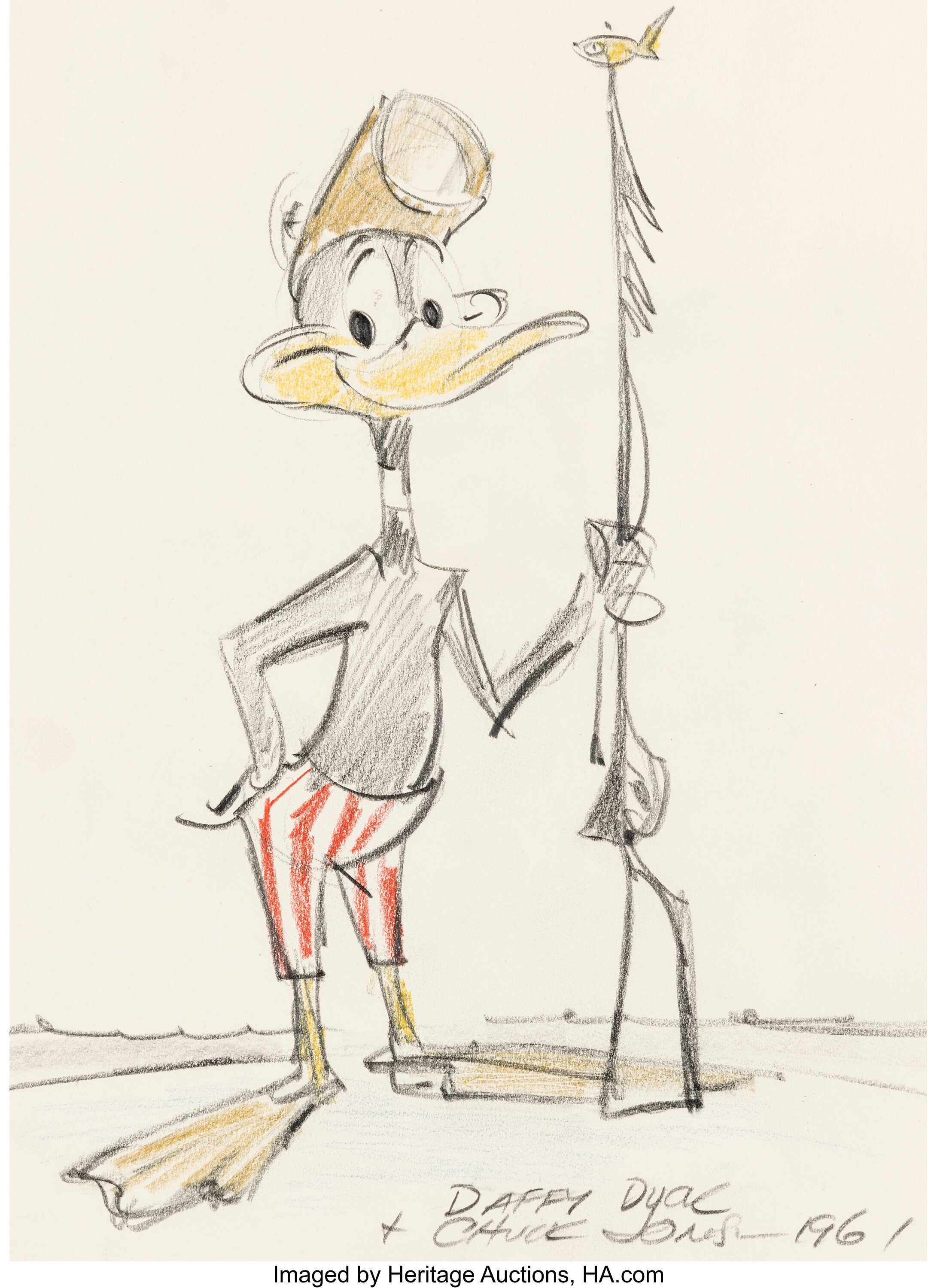 Daffy Duck as an Underwater Fisherman Drawing by Chuck Jones | Lot ...
