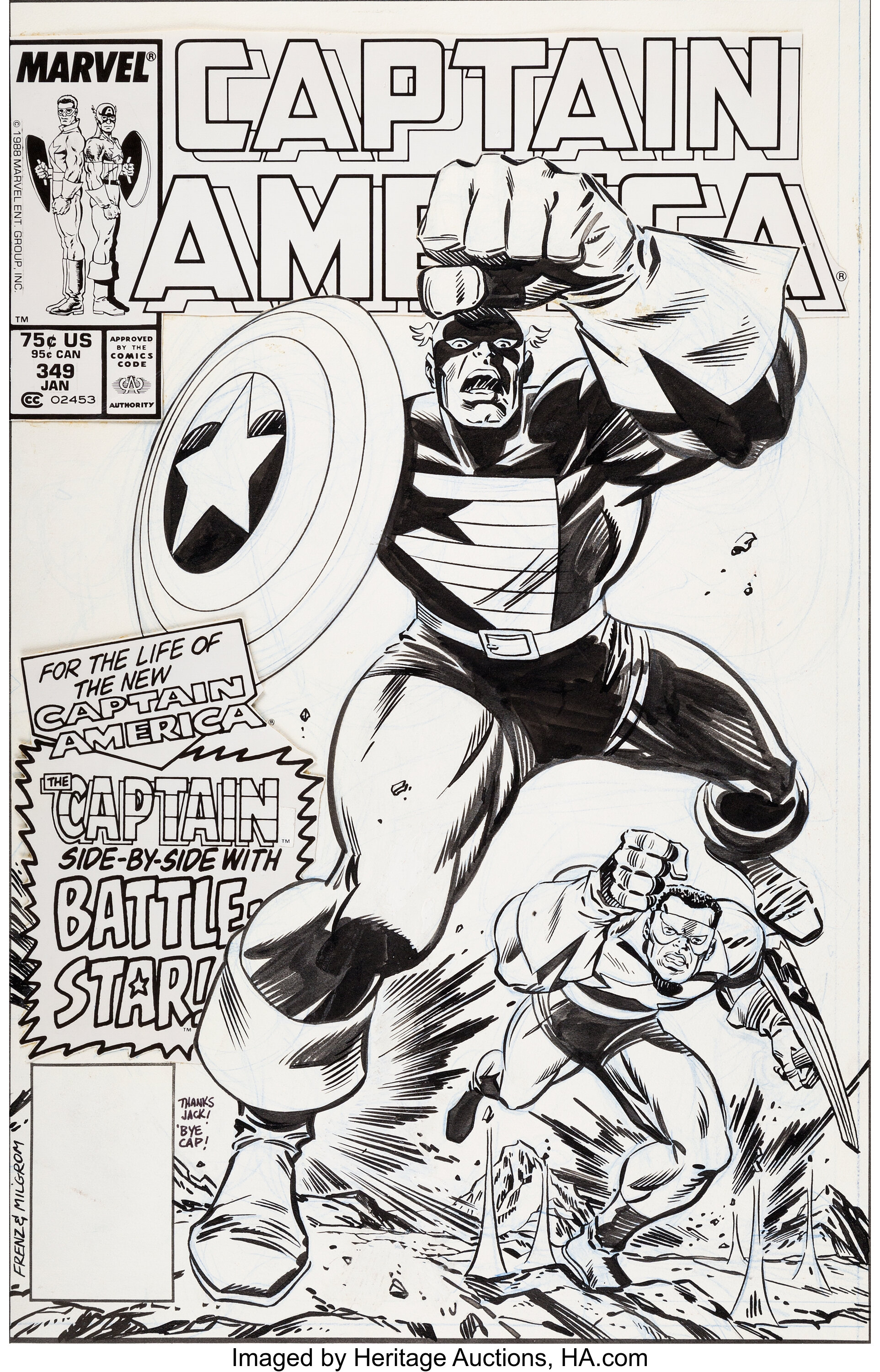 Ron Frenz and Al Milgrom Captain America #349 Cover Original Art ...