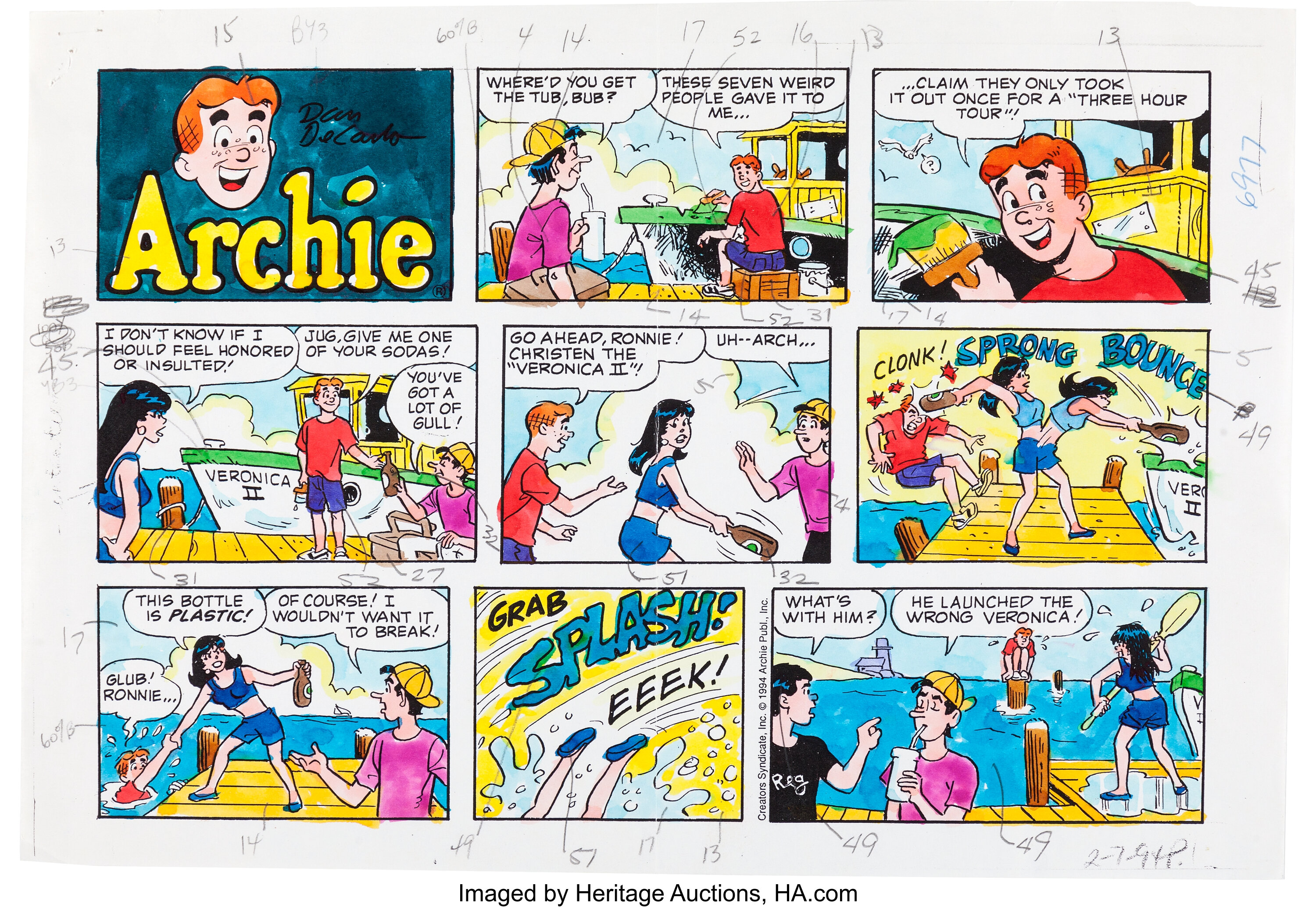 Barry Grossman Archie Sunday Comic Strip Production Color Guides | Lot ...