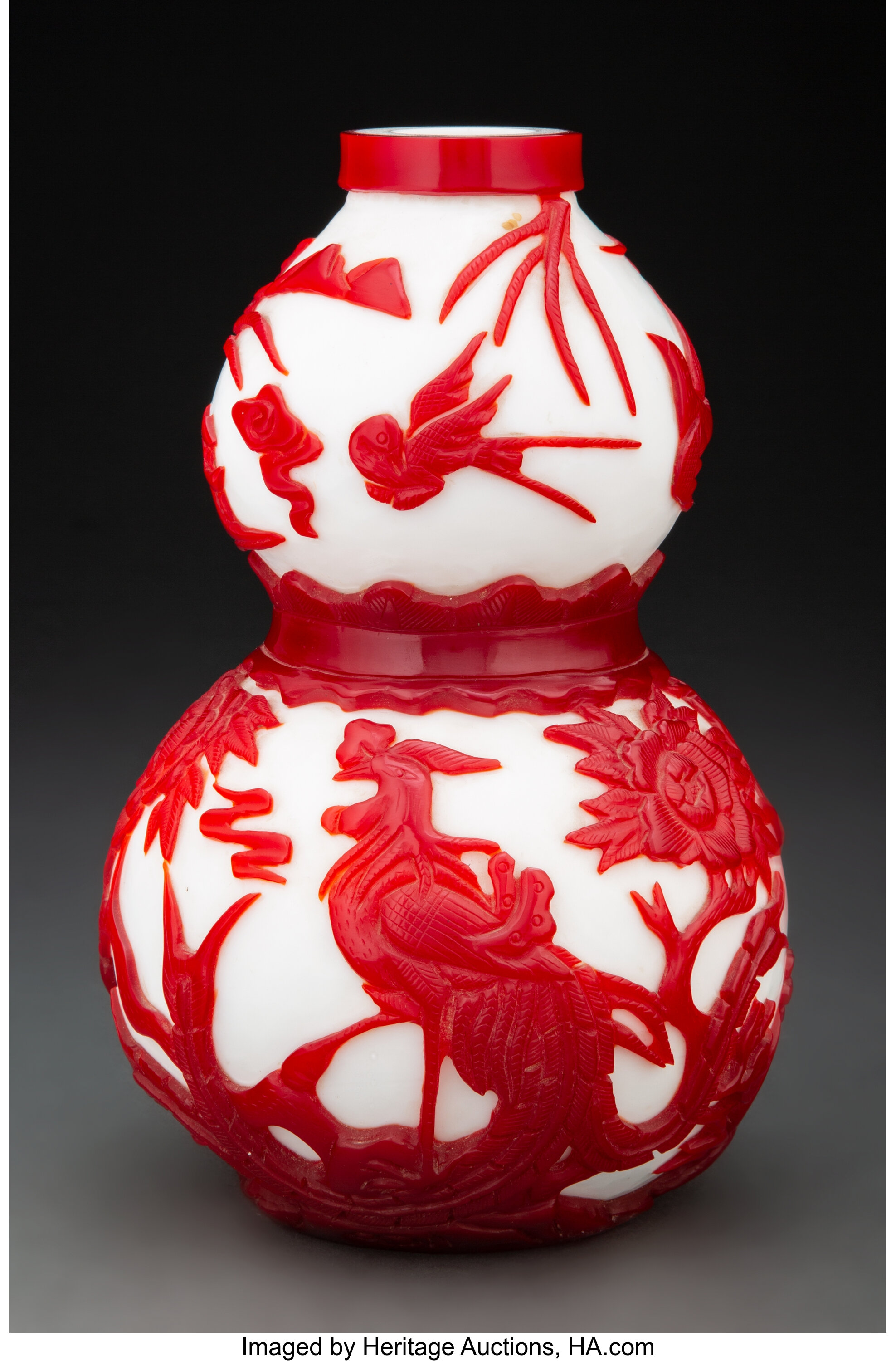 A Chinese Double Gourd Formed Peking Glass Vase. Marks: | Lot #27225 ...