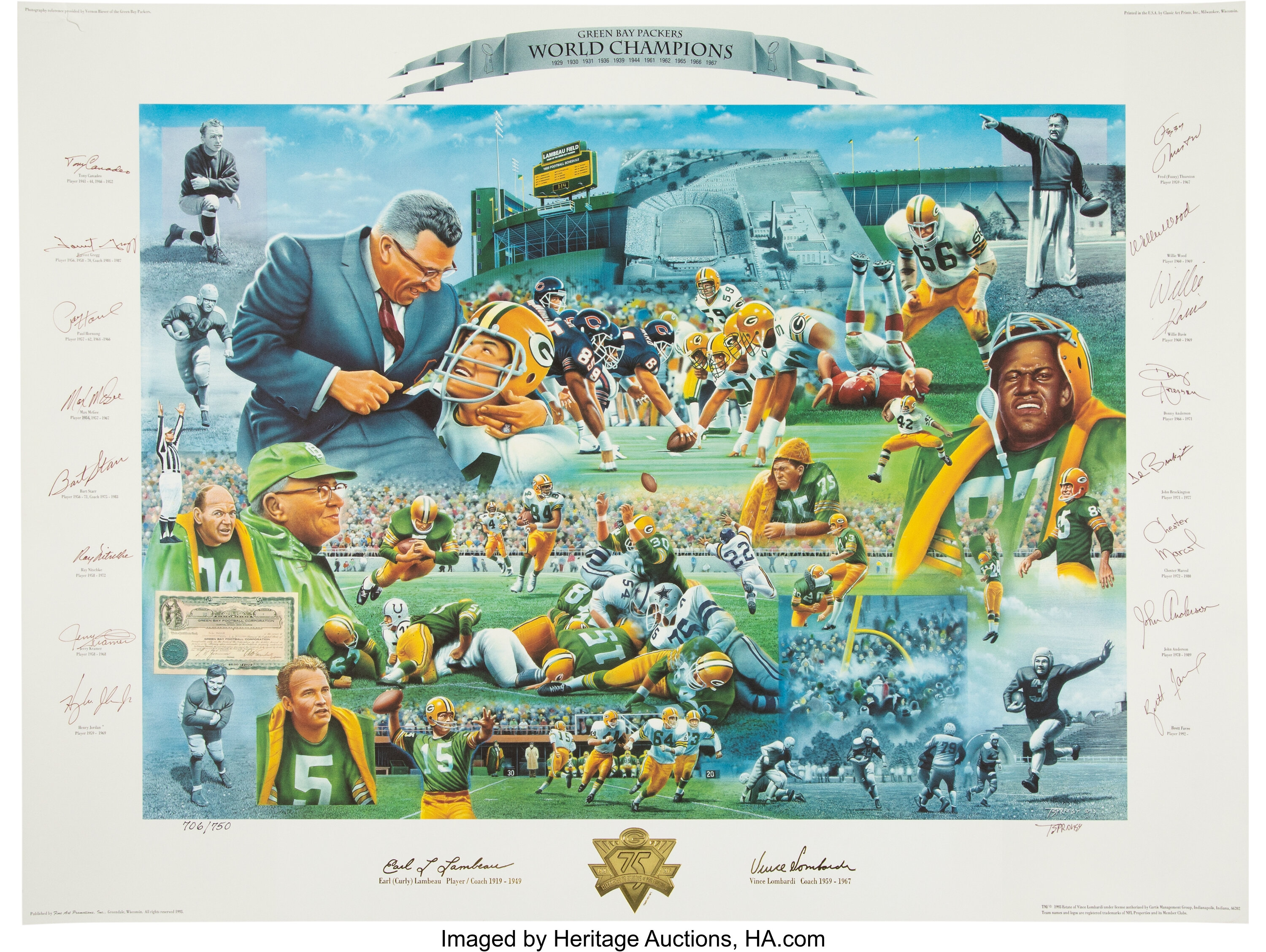 1993 Green Bay Packers 75th Anniversary Signed Color Lithograph | Lot ...